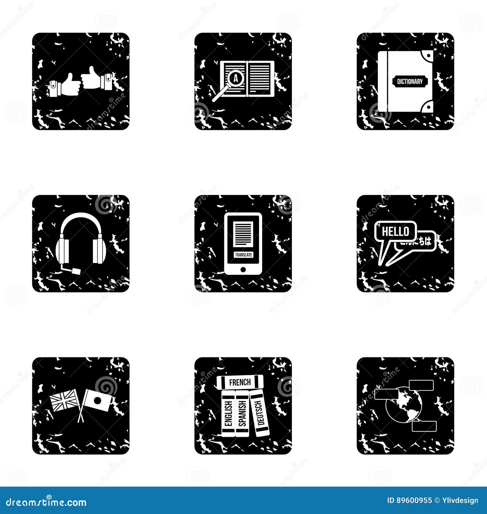 Languages Icons Set, Grunge Style Stock Vector - Illustration of ...