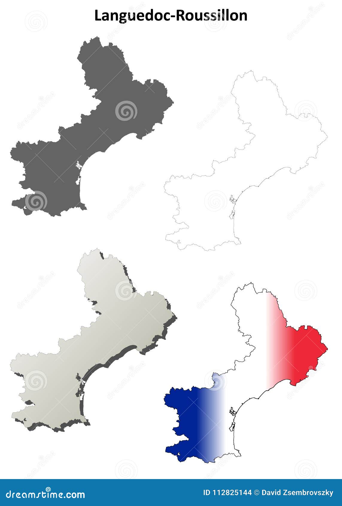 Languedoc-Roussillon Region Of France Flag Waving On White Background ...