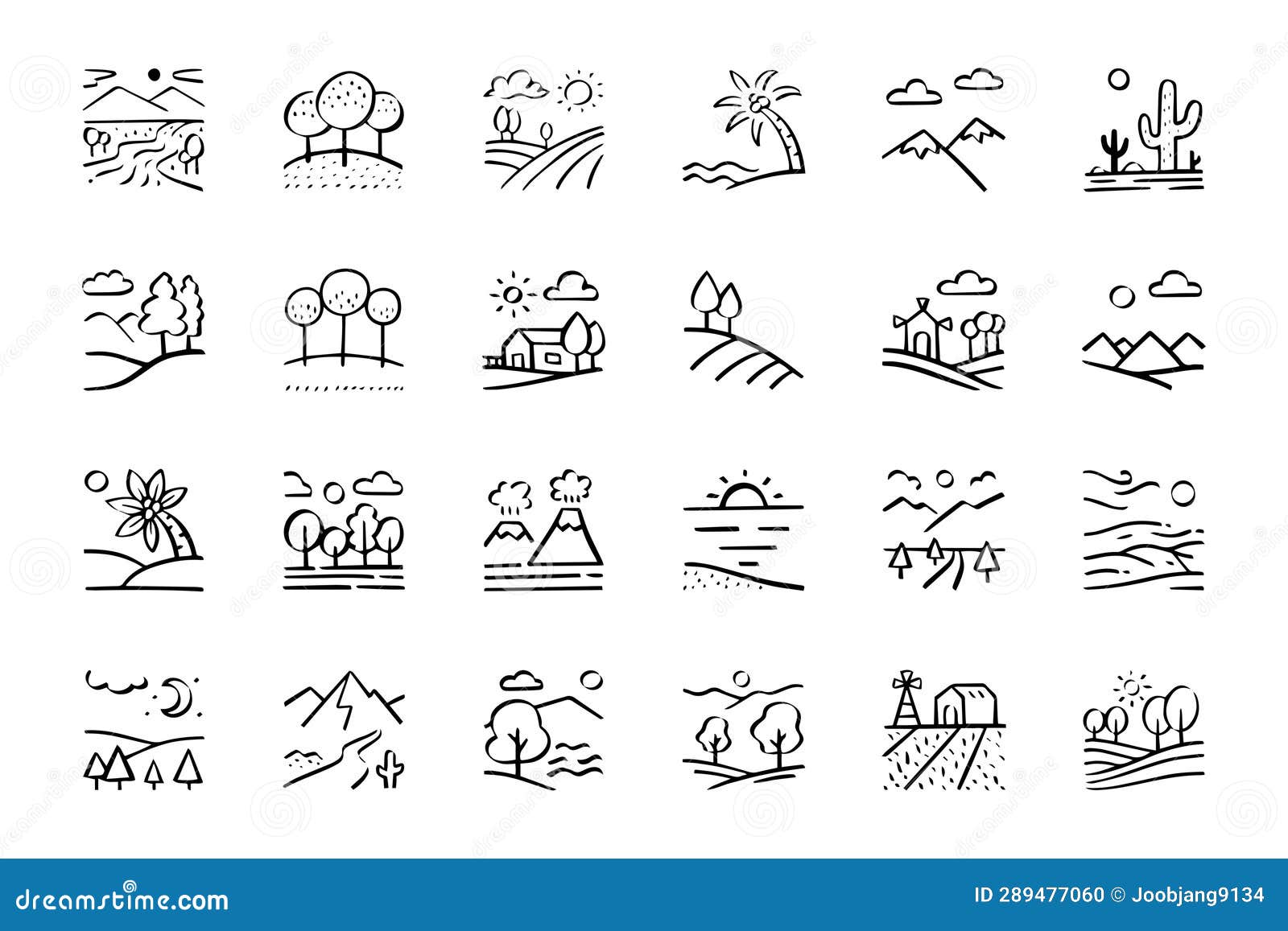 21 Lanscape Icon Doodle Sketch Line Stock Illustration - Illustration ...