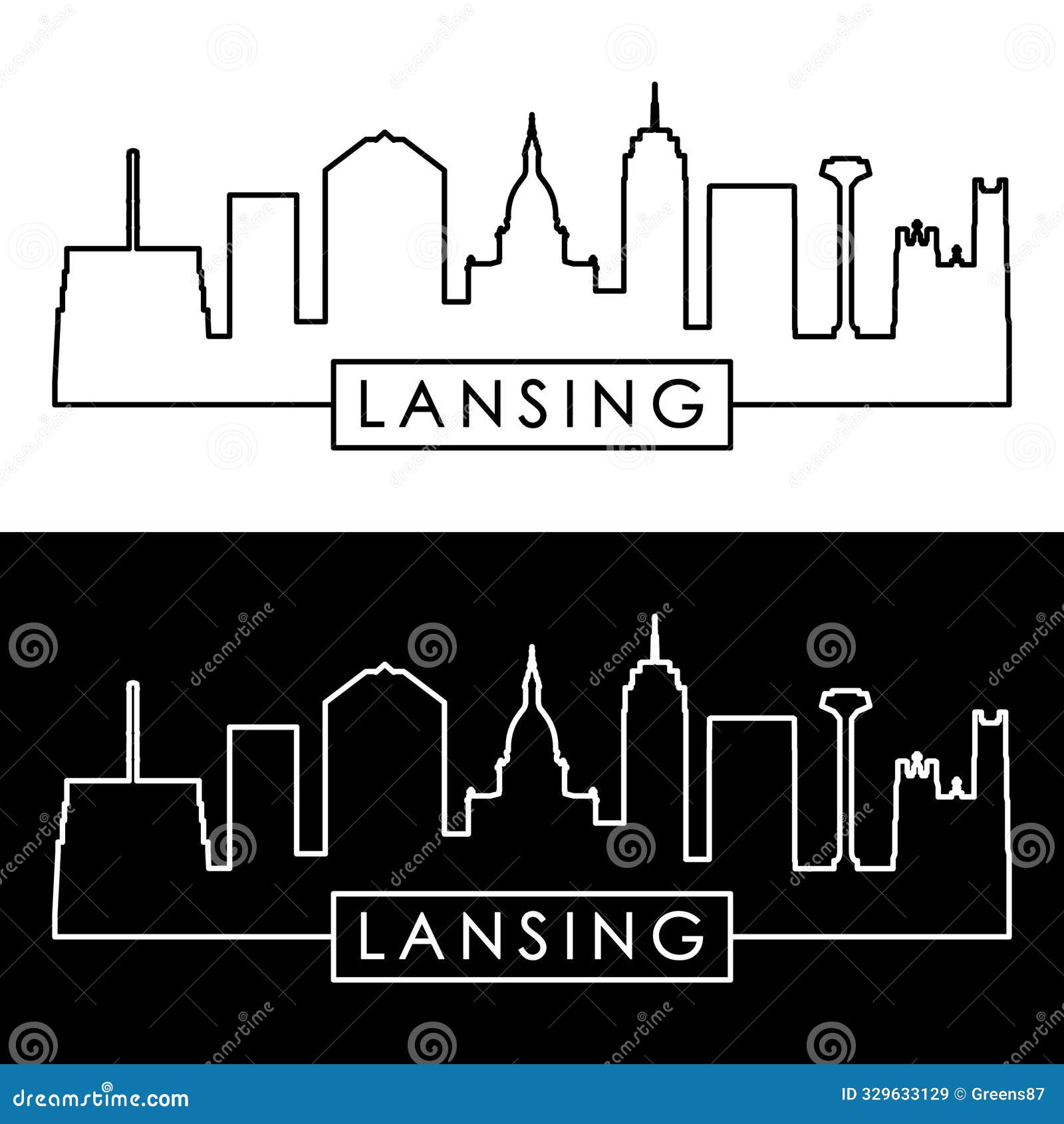 Lansing Skyline. Linear Style Stock Vector - Illustration of urban ...