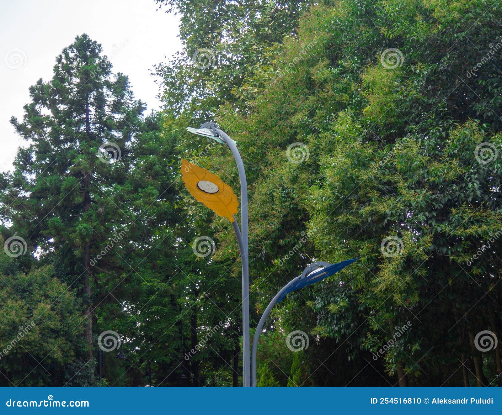 Lantern in the Form of a Tree Leaf. Lighting in the Park. Unusual ...