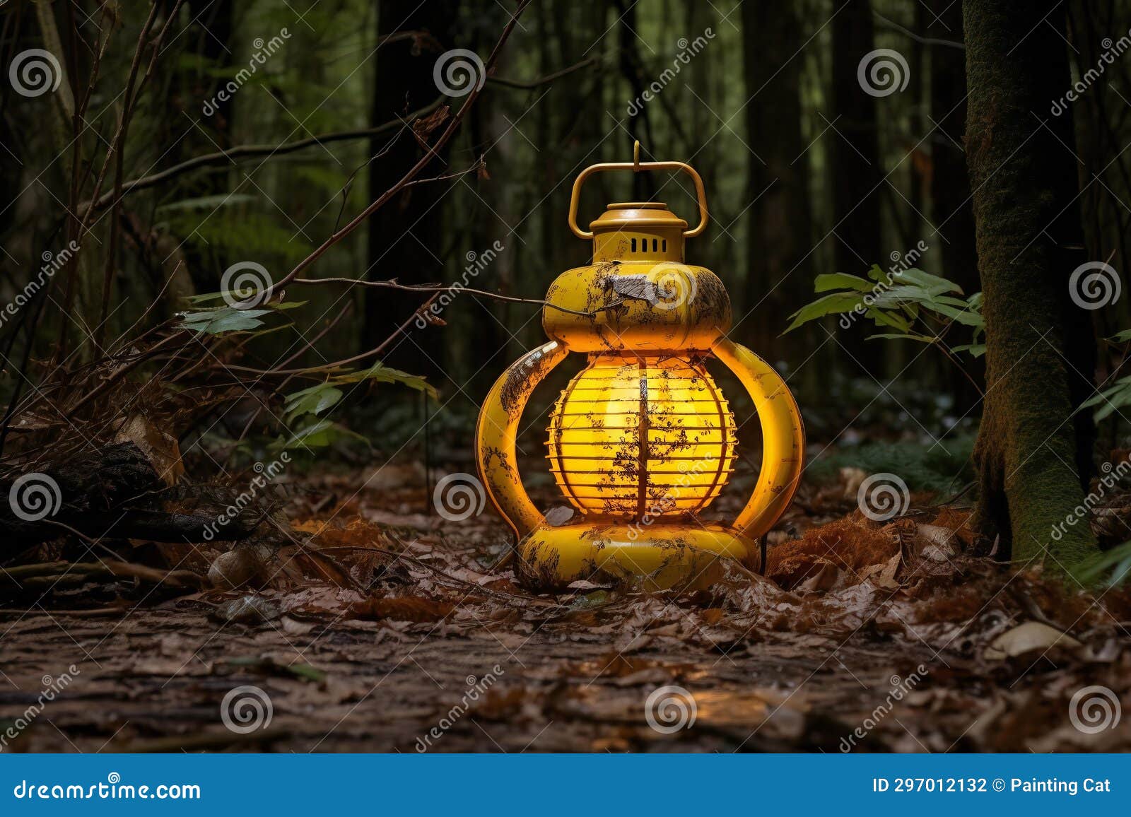 Lantern on the Ground in the Forest, Halloween Concept Stock ...