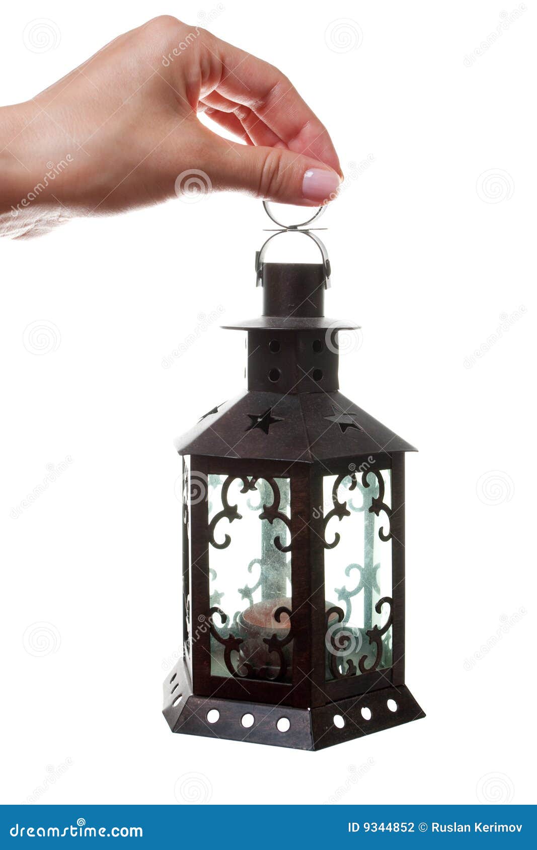 Lantern in a hand stock photo. Image of candle, isolated - 9344852