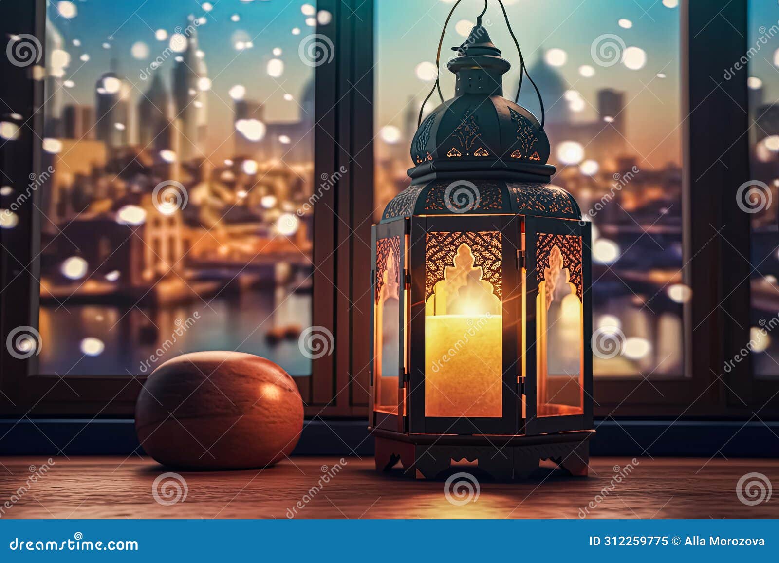 A Lantern Hanging from a Chain with a Blue Background. Stock Image ...