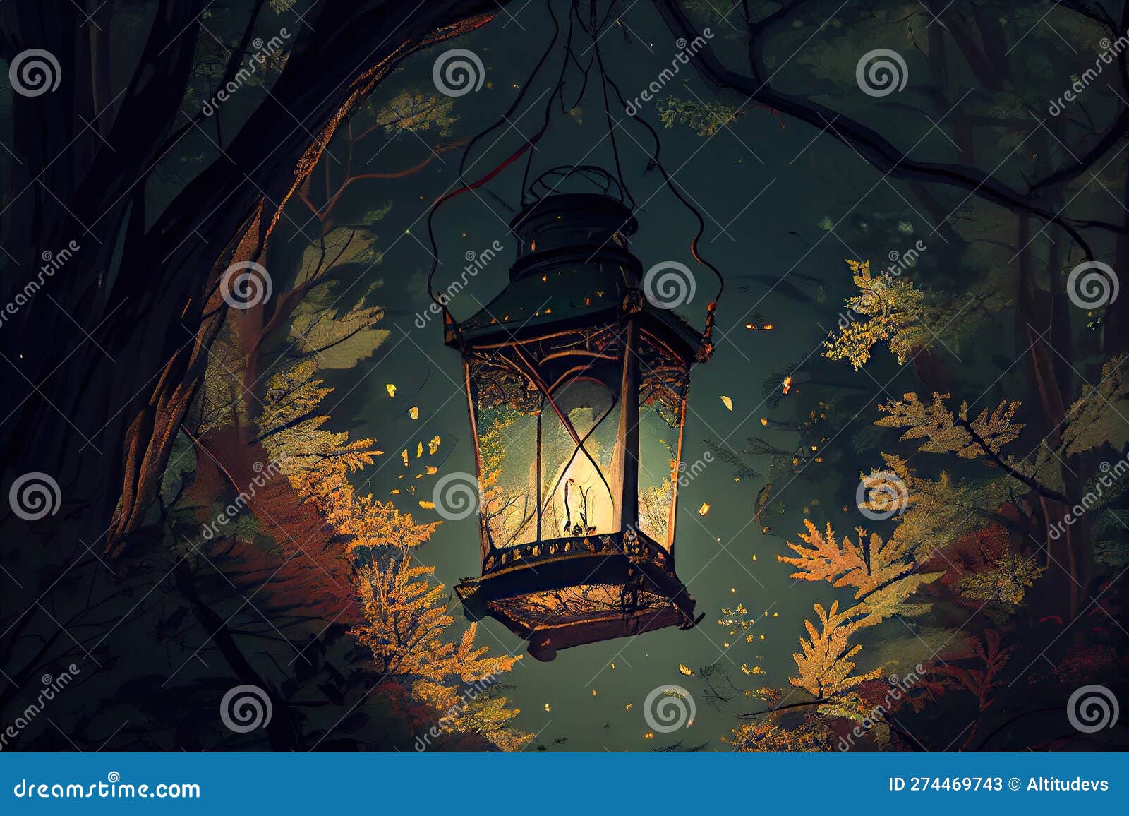 Lantern Illuminating a Forest Canopy, with the Trees and Foliage ...