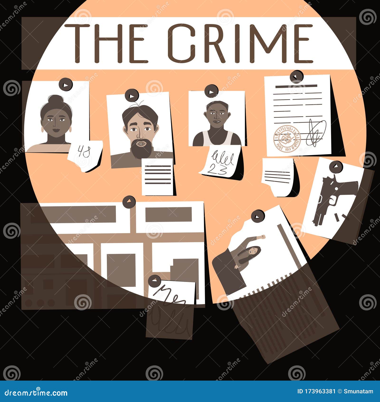 Detective Board. Crime Evidence Connections Chart, Pinned Newspaper And ...