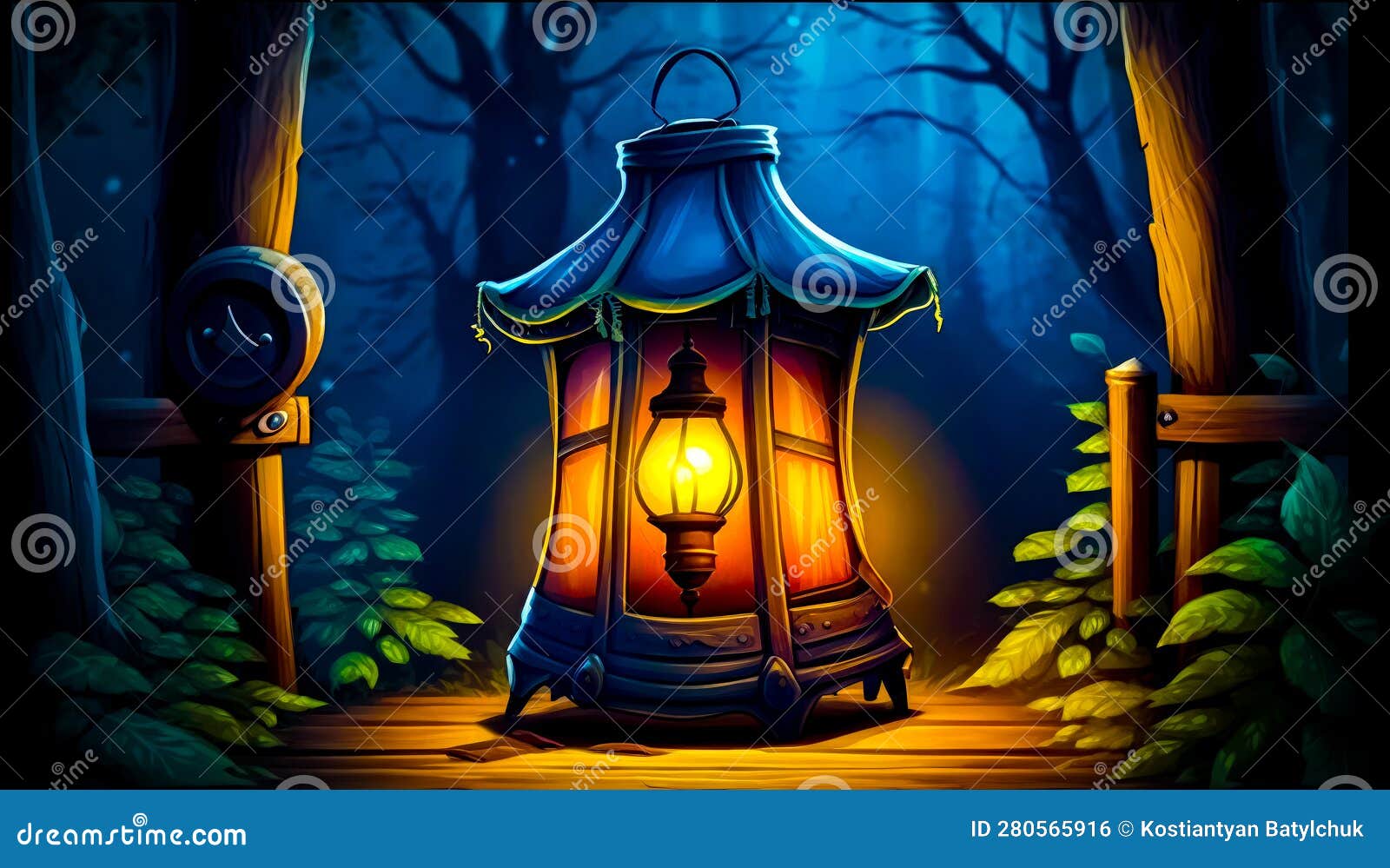 Lantern in the Middle of Forest with Lantern on Top of it. Generative ...