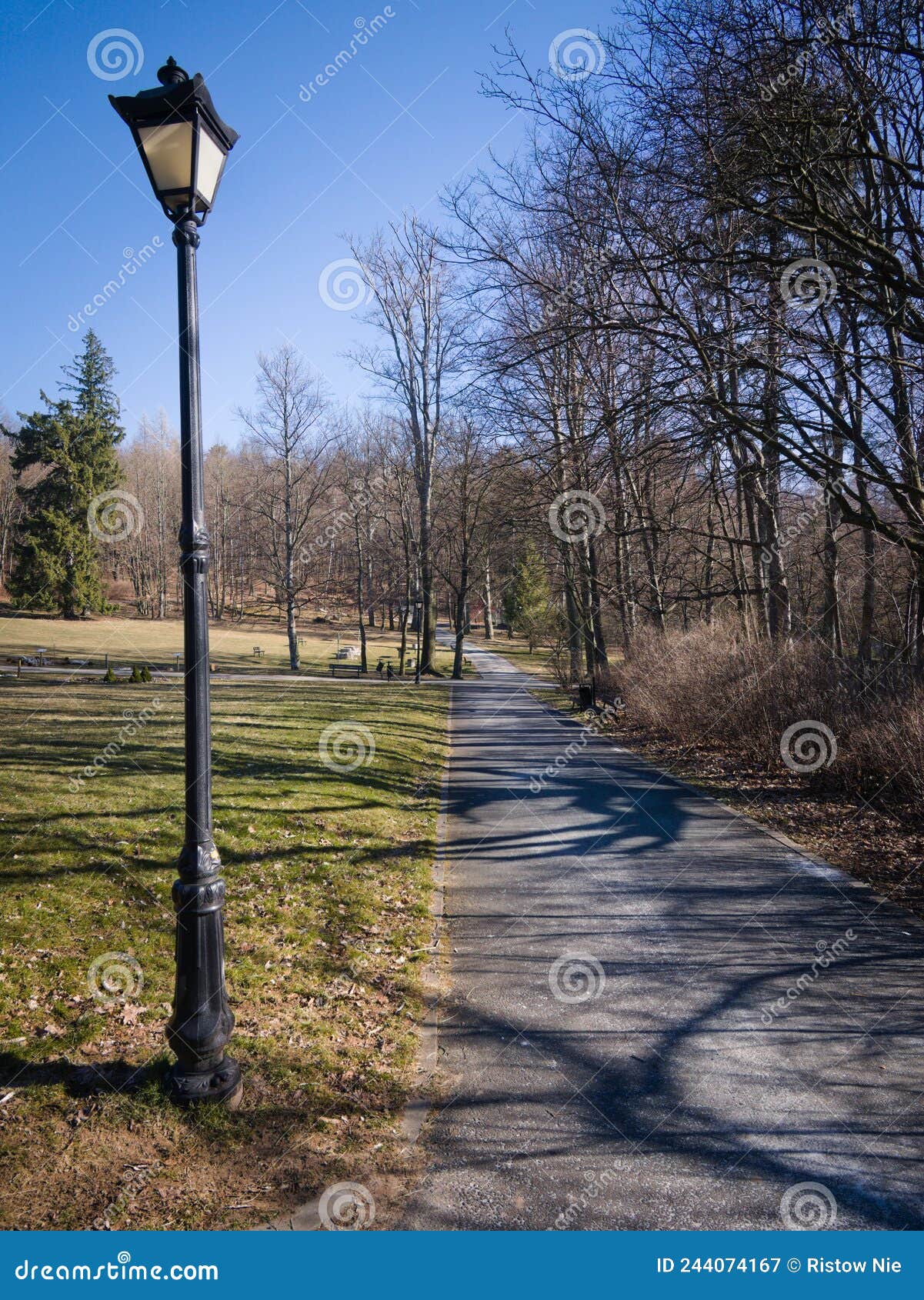 Lantern in the Park on the Side of the Road Stock Image - Image of ...