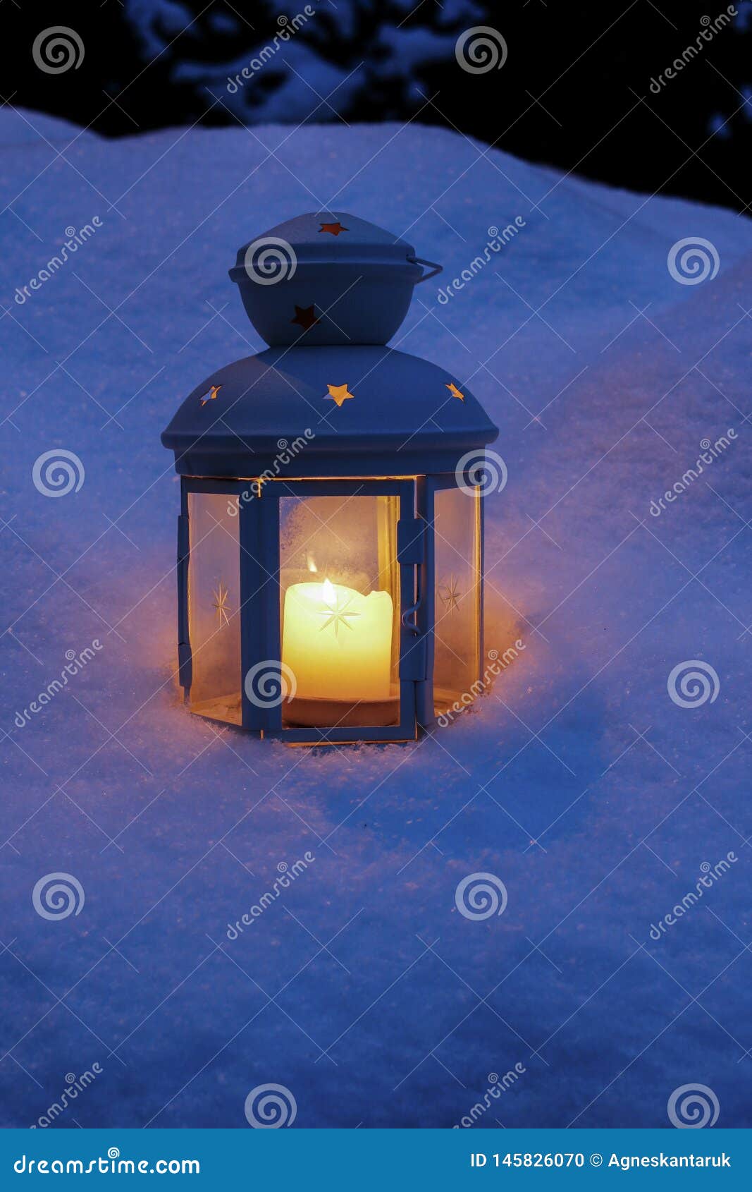 Lantern on snow stock photo. Image of beautiful, holiday - 145826070