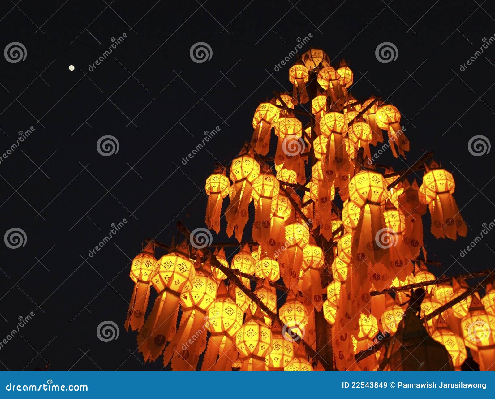 Lantern tree and the moon stock image. Image of paper - 22543849