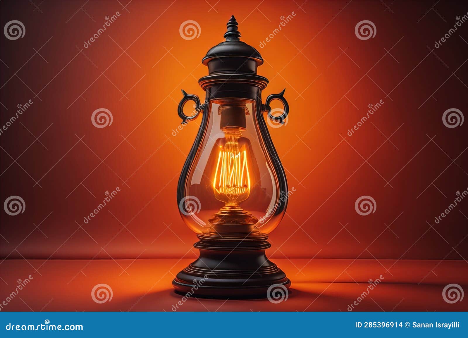 Lantern on a Wooden Table and a Dark Background. Ai Generative Stock ...