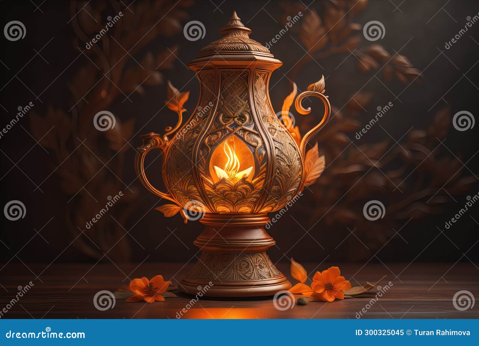Lantern on a Wooden Table and a Dark Background. Ai Generative Stock ...