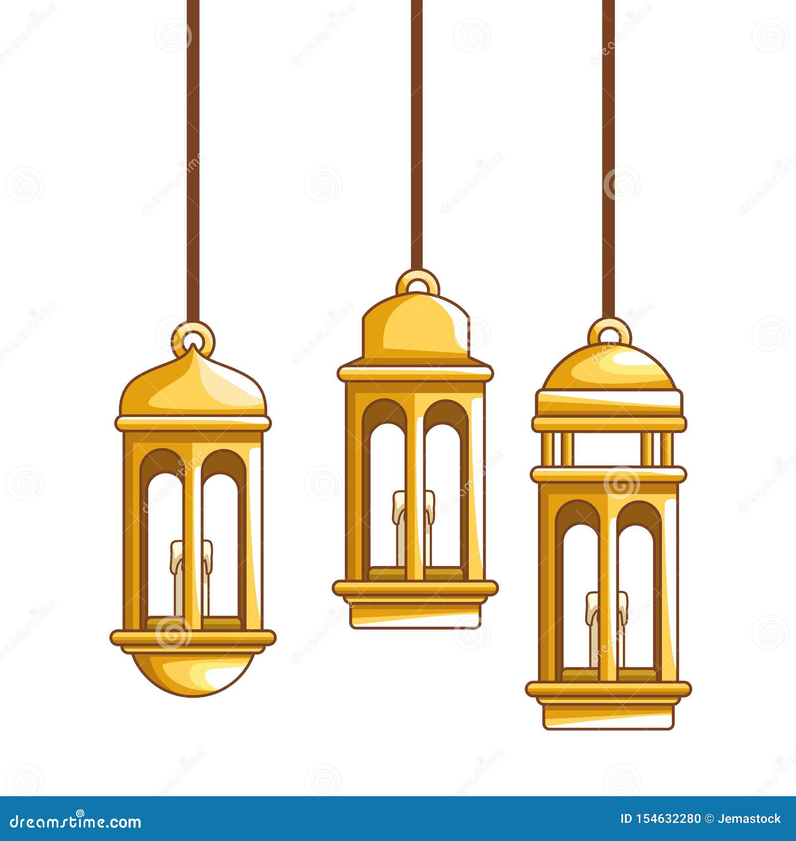 Lanterns with Candles Hanging Cartoon Stock Vector - Illustration of ...