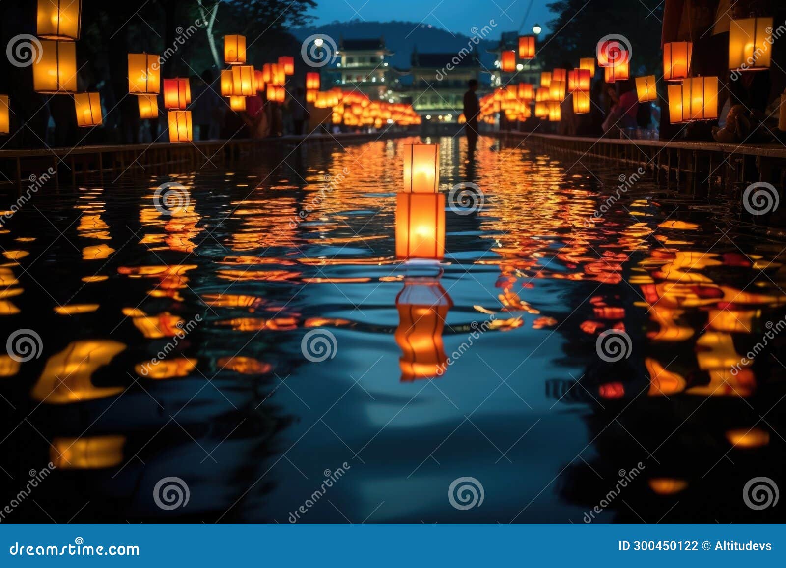 Lanterns Floating on Water during Night Ceremony Stock Photo - Image of ...