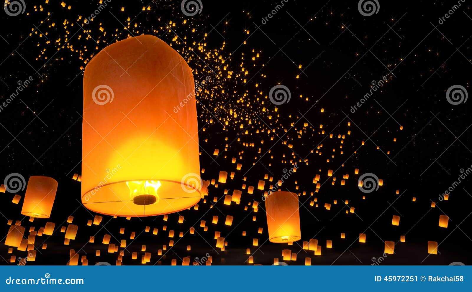 Lanterns Flying in Night Sky Stock Image - Image of lights, paper: 45972251
