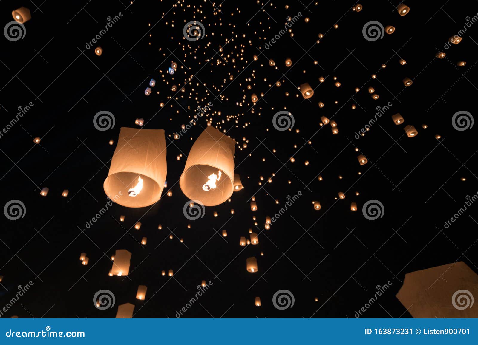 Lanterns Flying in the Sky during Chiang Mai Lantern Festival Stock ...