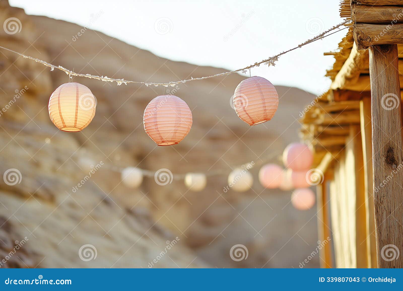 Lanterns Hanging from a Wooden Structure Sukkot Stock Image - Image of ...