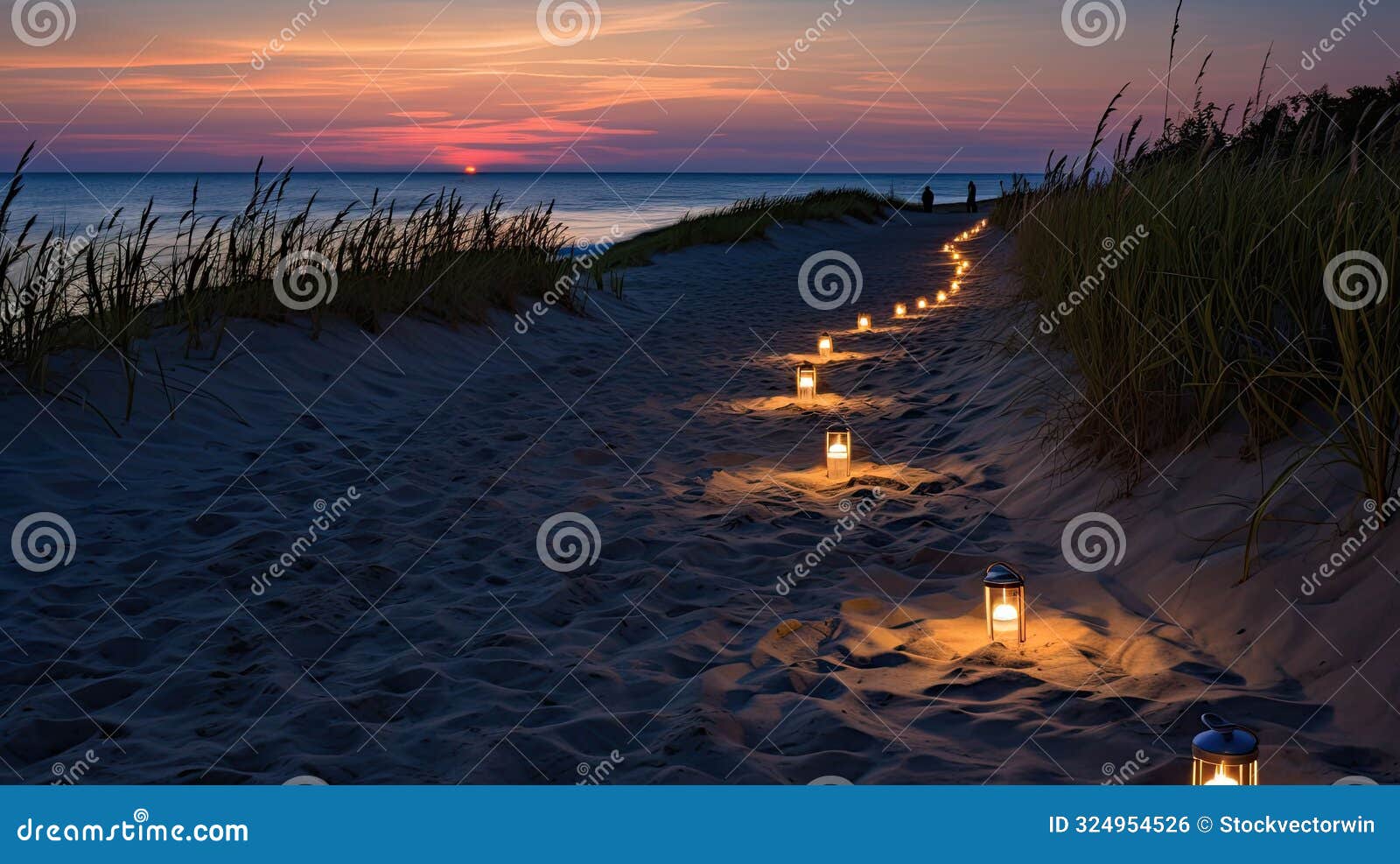Lanterns lighted pathway stock illustration. Illustration of gentle ...