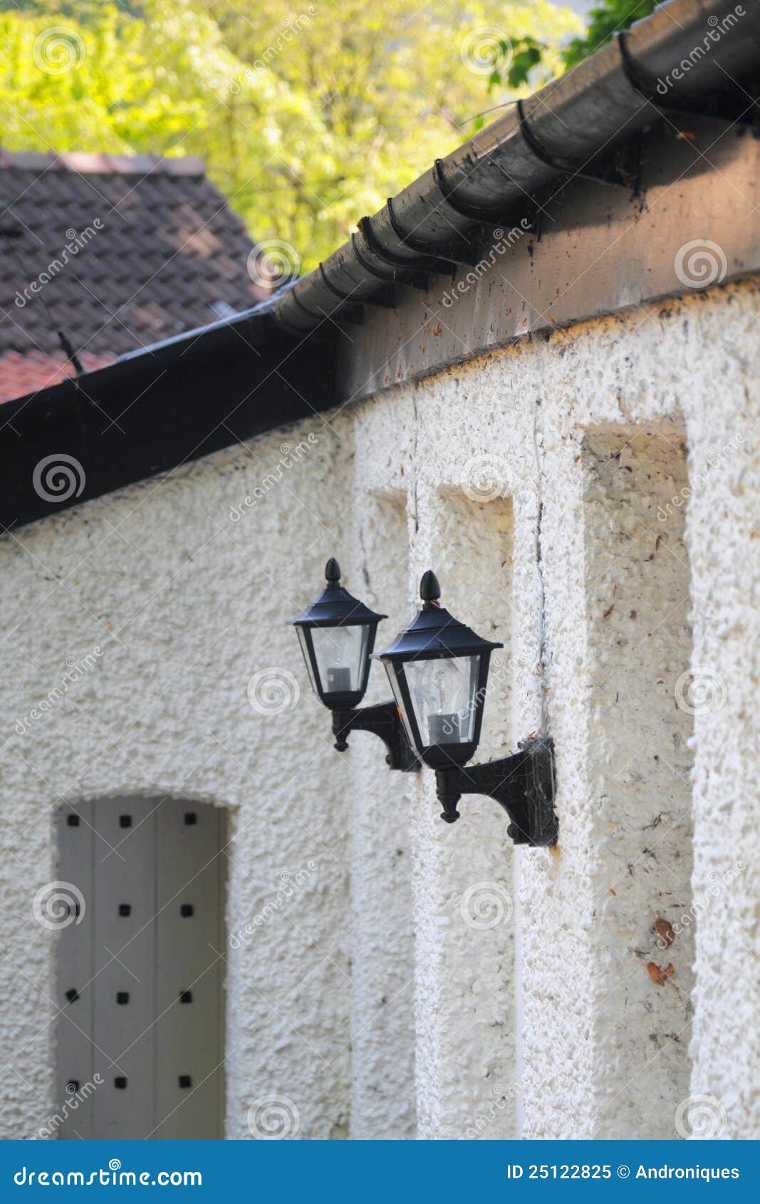 Lanterns on Old Wall, Perspective View Stock Image - Image of park ...