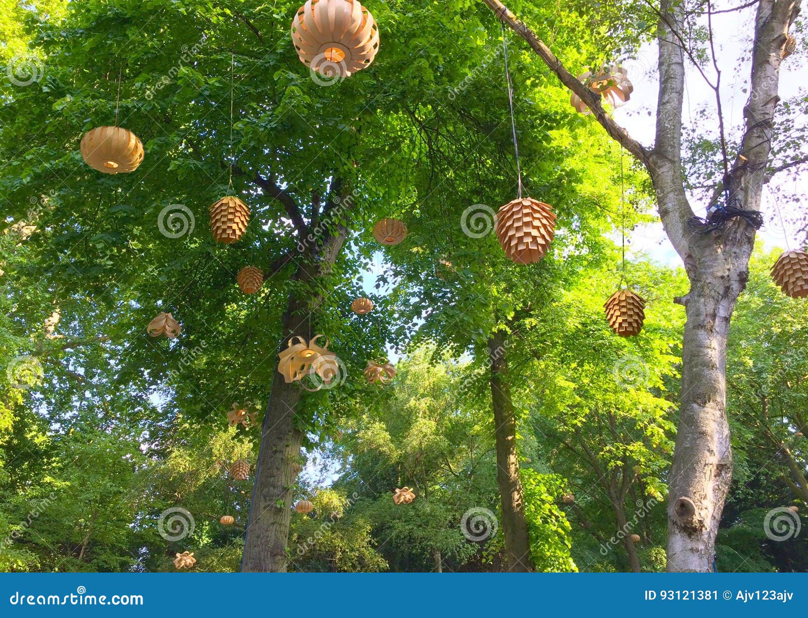 Lanterns in the trees stock image. Image of society, branches - 93121381