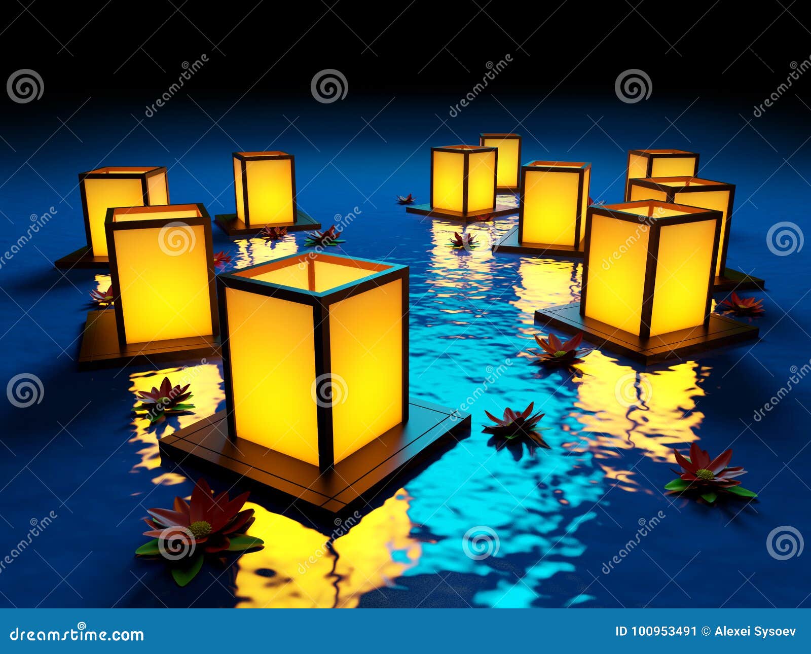 Lanterns On Water Royalty-Free Stock Photography | CartoonDealer.com ...