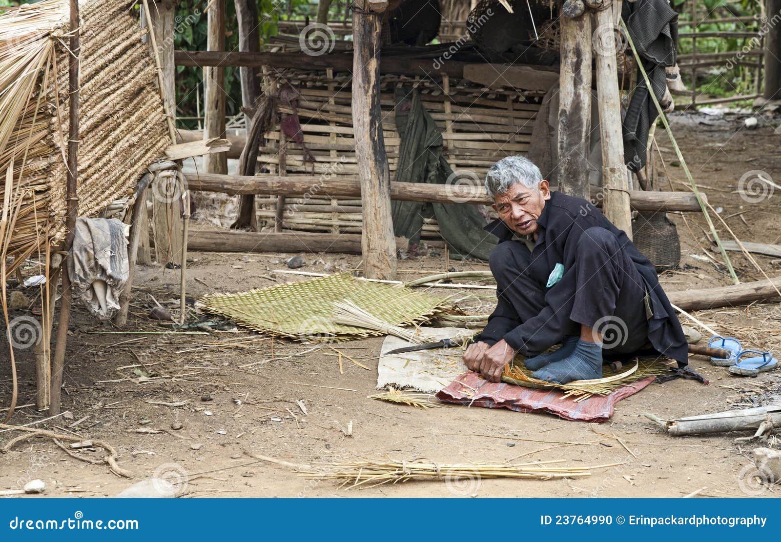 Laos Hill Tribe Man Weaving Baskets Editorial Image - Image of weaving ...