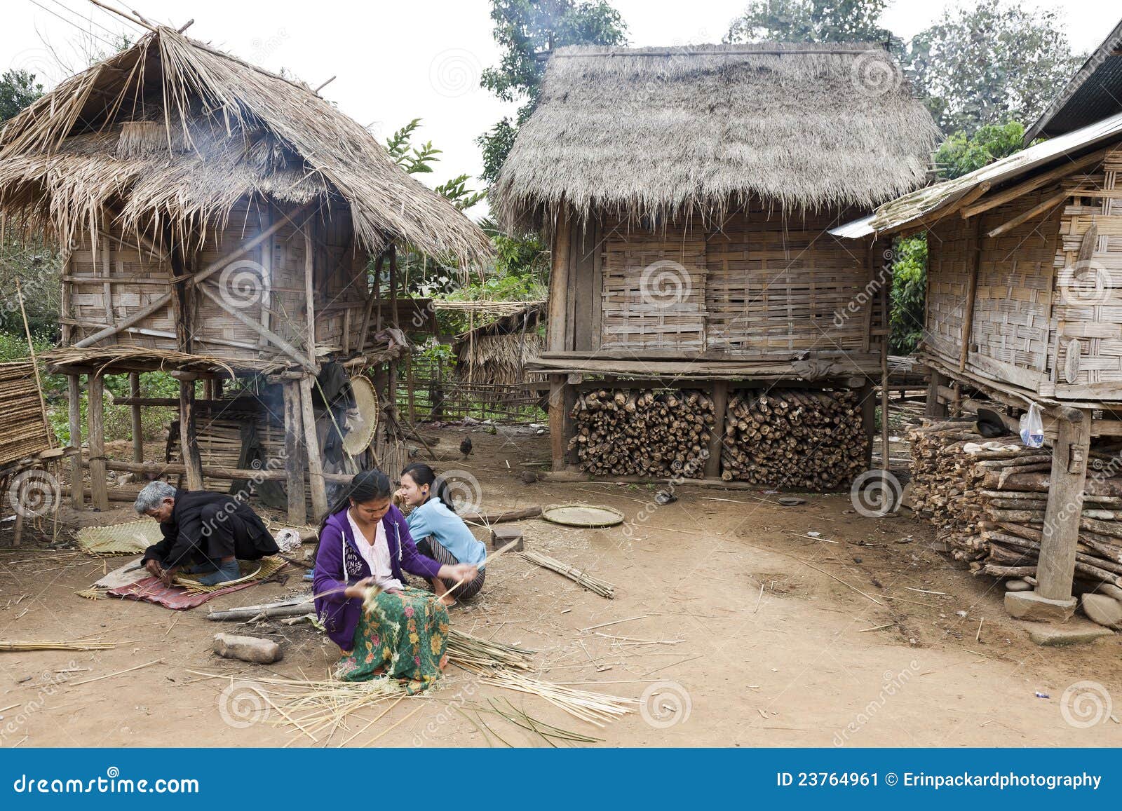 Laos Hill Tribe People Weaving Baskets Editorial Photo - Image of ...