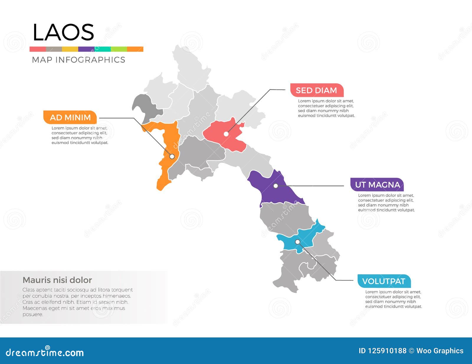 Laos Map Infographics Vector Template with Regions and Pointer Marks ...