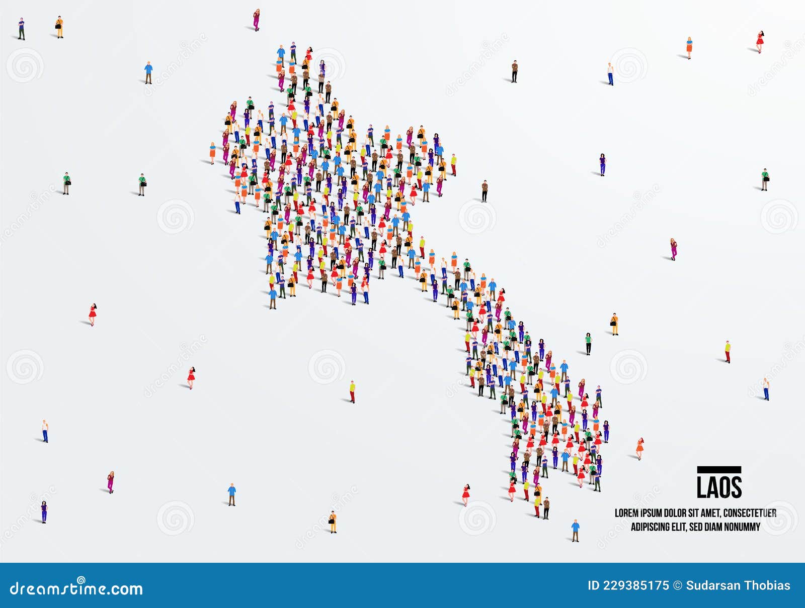 Laos Map. a Large Group of People Form To Create a Shape of the Laos ...