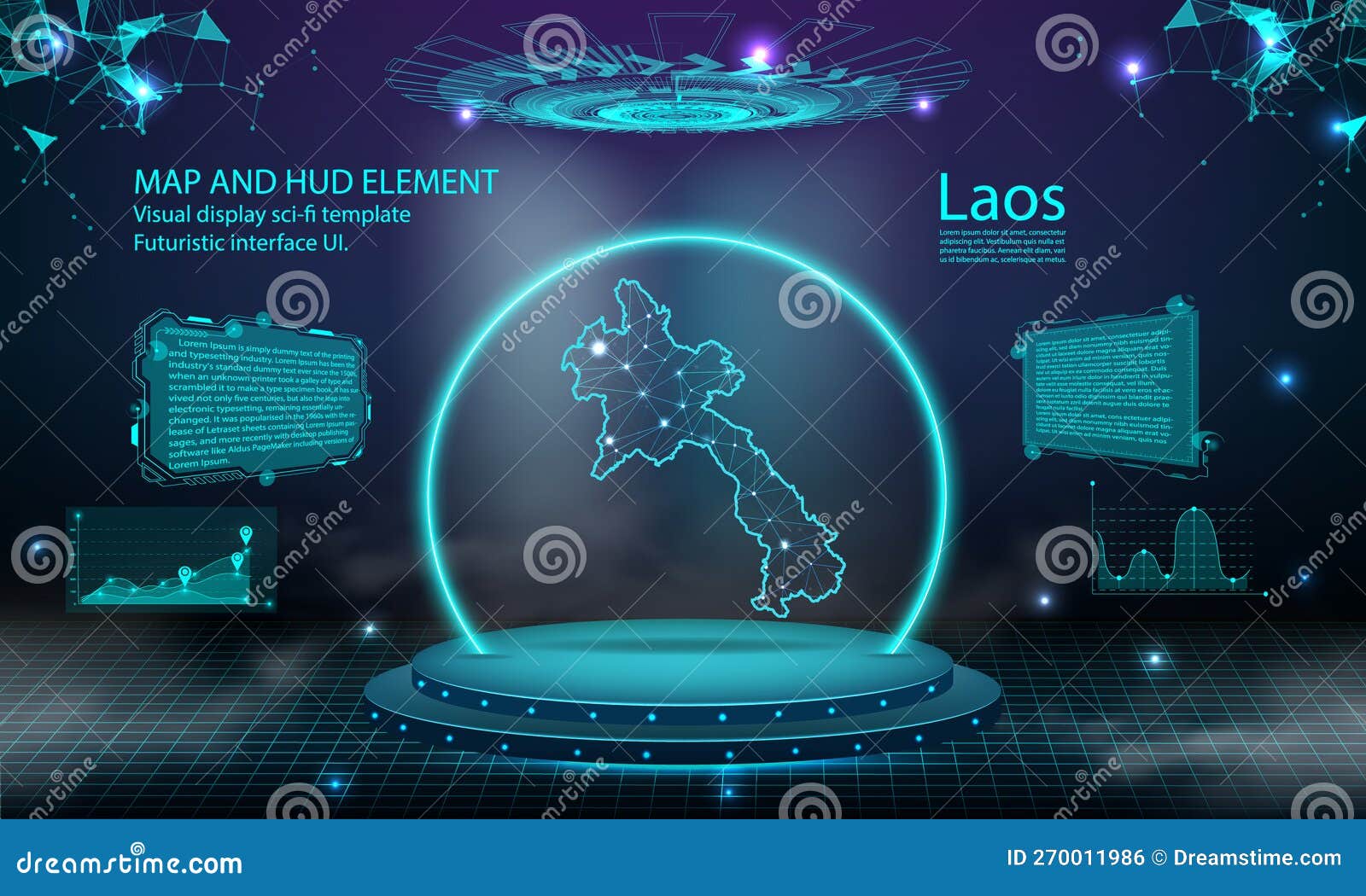 Laos Map Light Connecting Effect Background. Abstract Digital ...