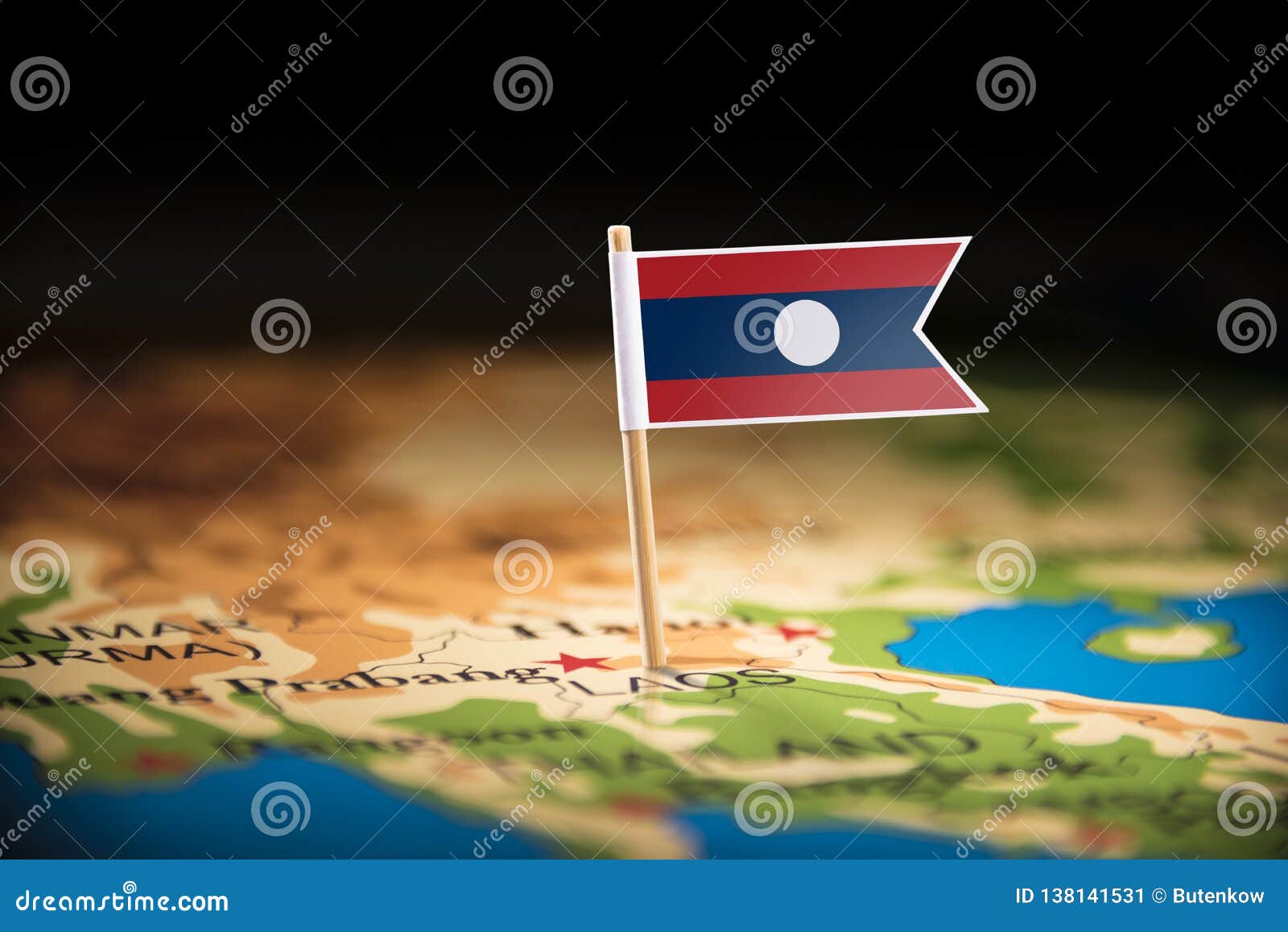 Laos Marked with a Flag on the Map Stock Image - Image of atlas ...