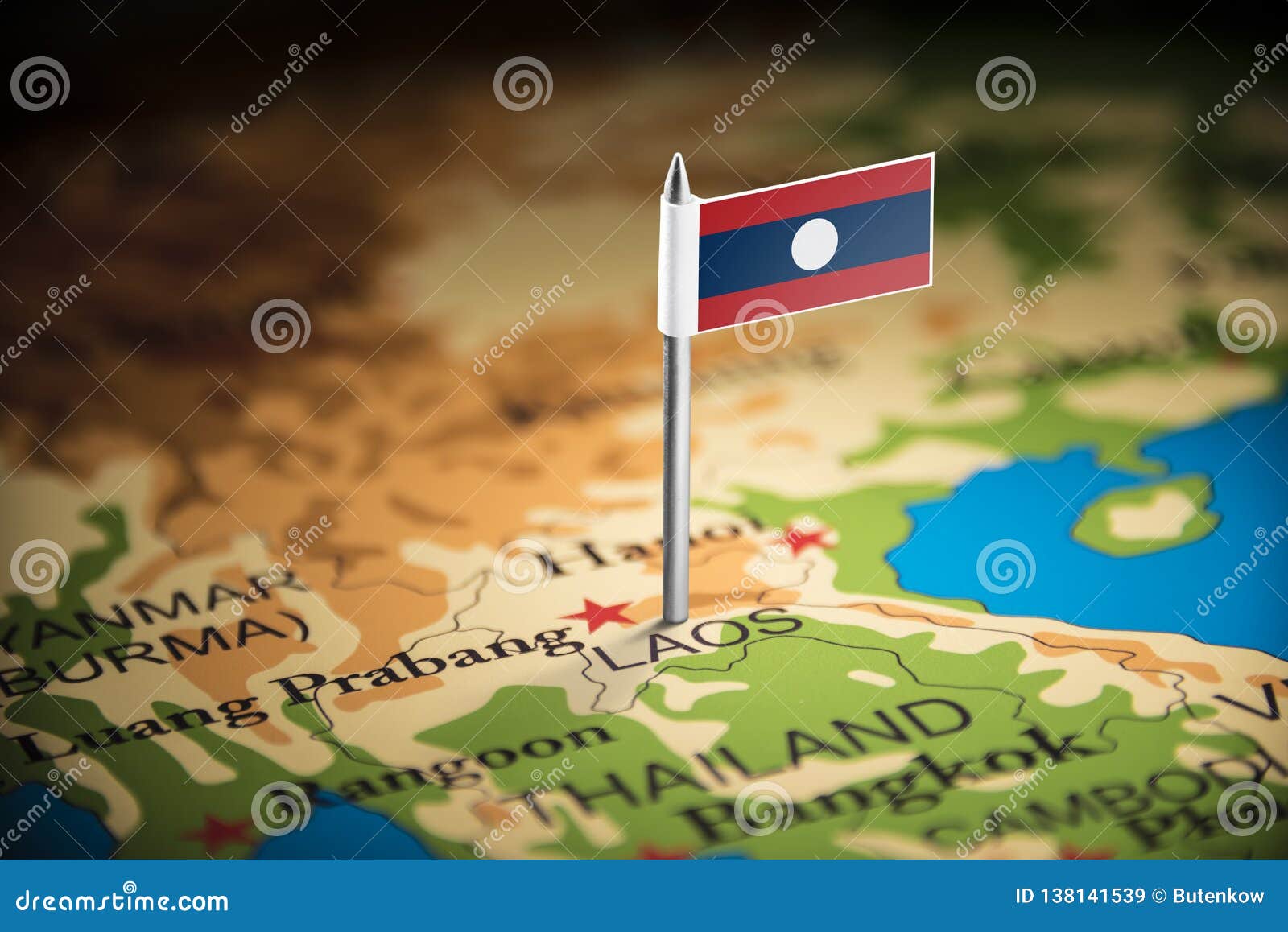 Laos Marked with a Flag on the Map Stock Image - Image of laotian ...