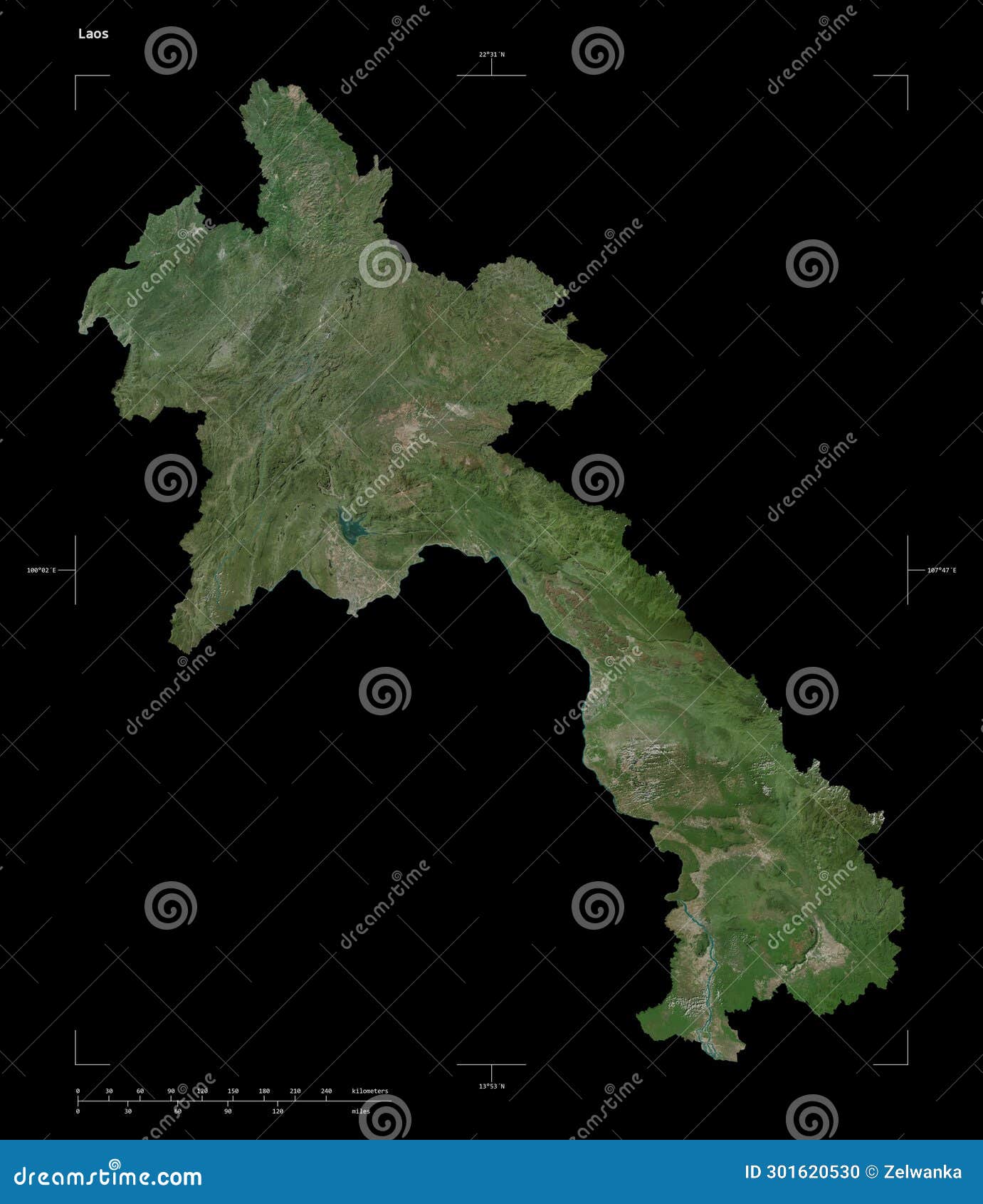 Laos Shape on Black. High-res Satellite Stock Illustration ...