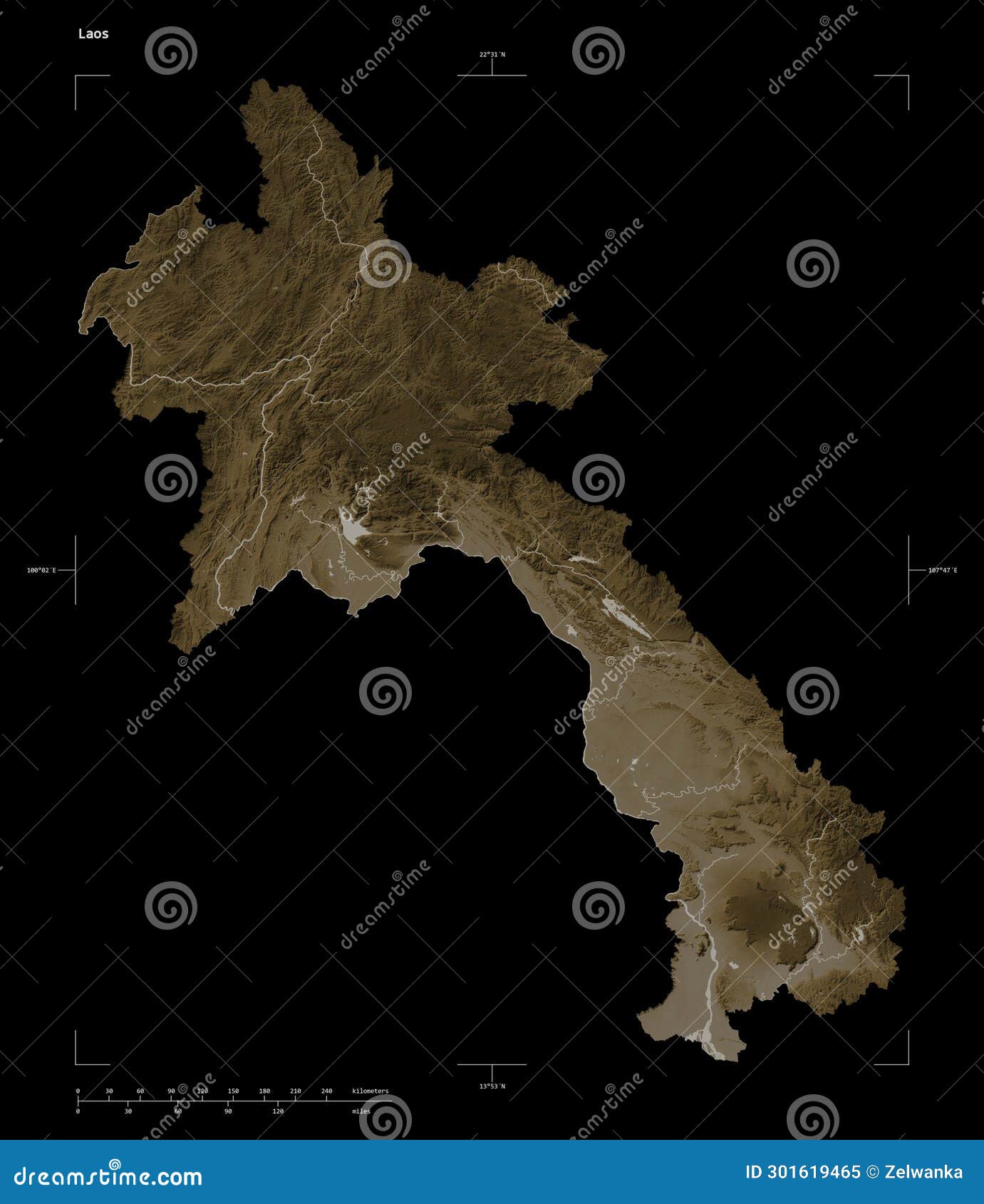 Laos shape on black. Sepia stock illustration. Illustration of ocean ...