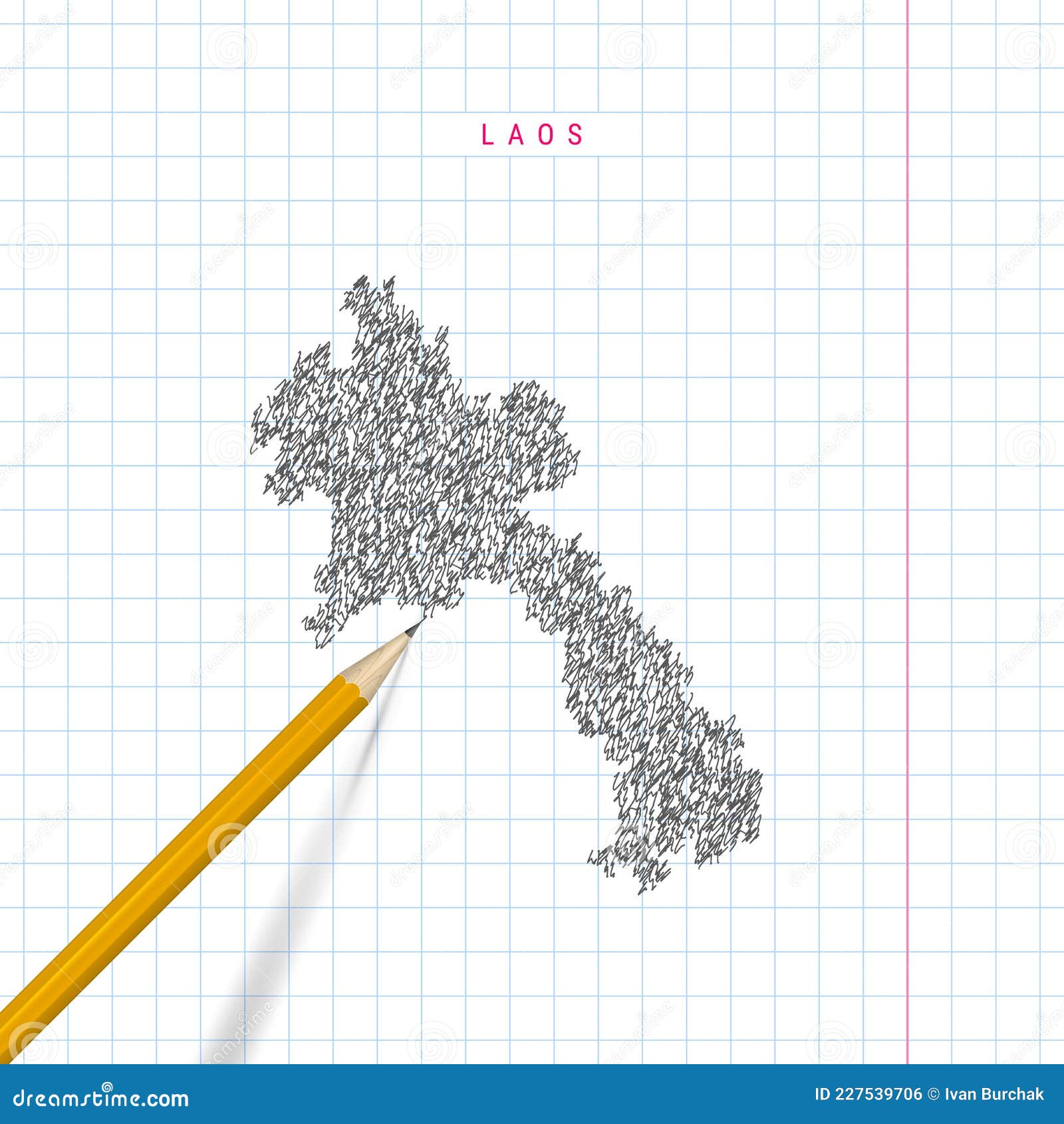 Laos Map With Drawn Lines And Blue Watercolor Illustration Royalty-Free ...