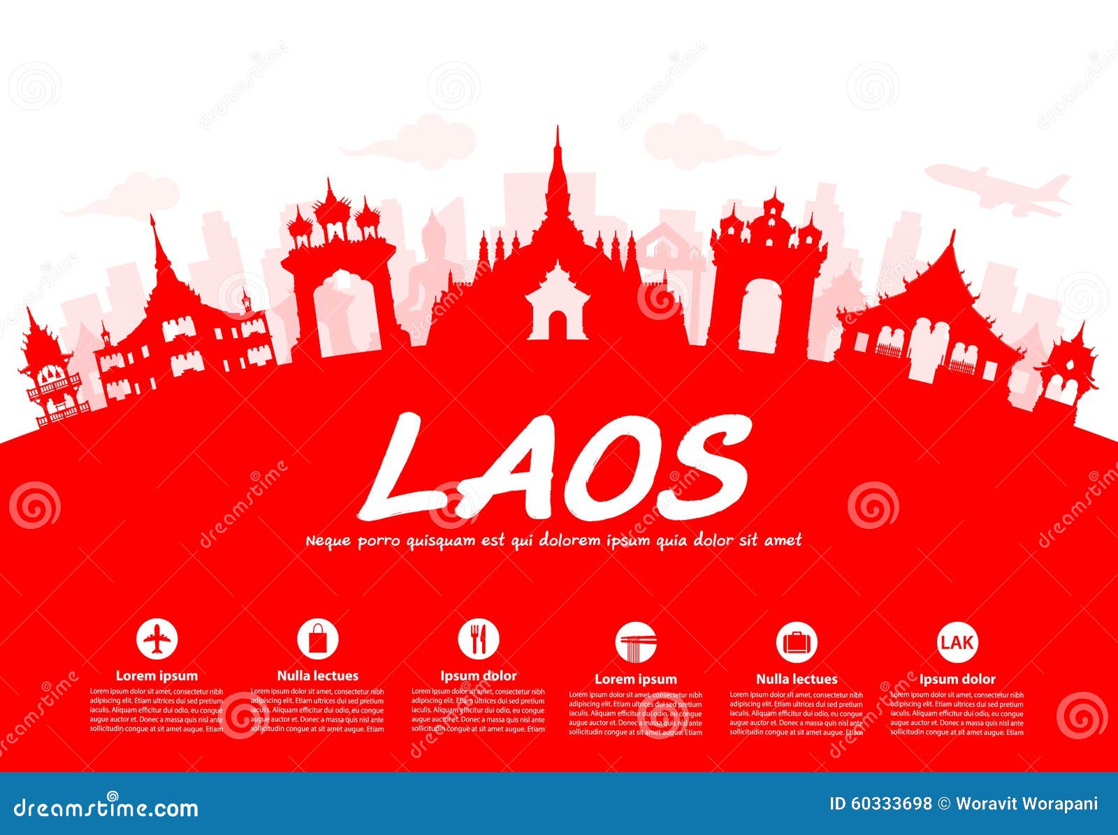 Laos Travel Landmarks. stock vector. Illustration of southeast - 60333698