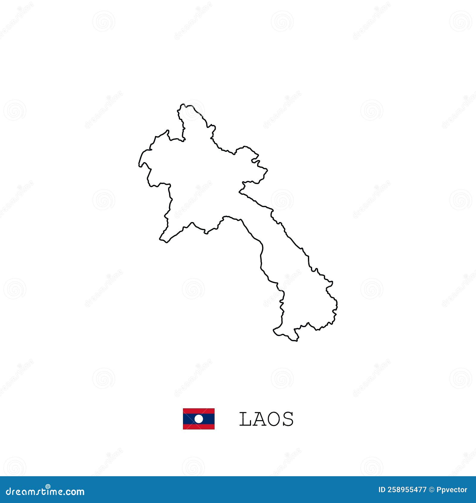 Laos Vector Map Outline, Line, Linear. Laos Black Map on White ...