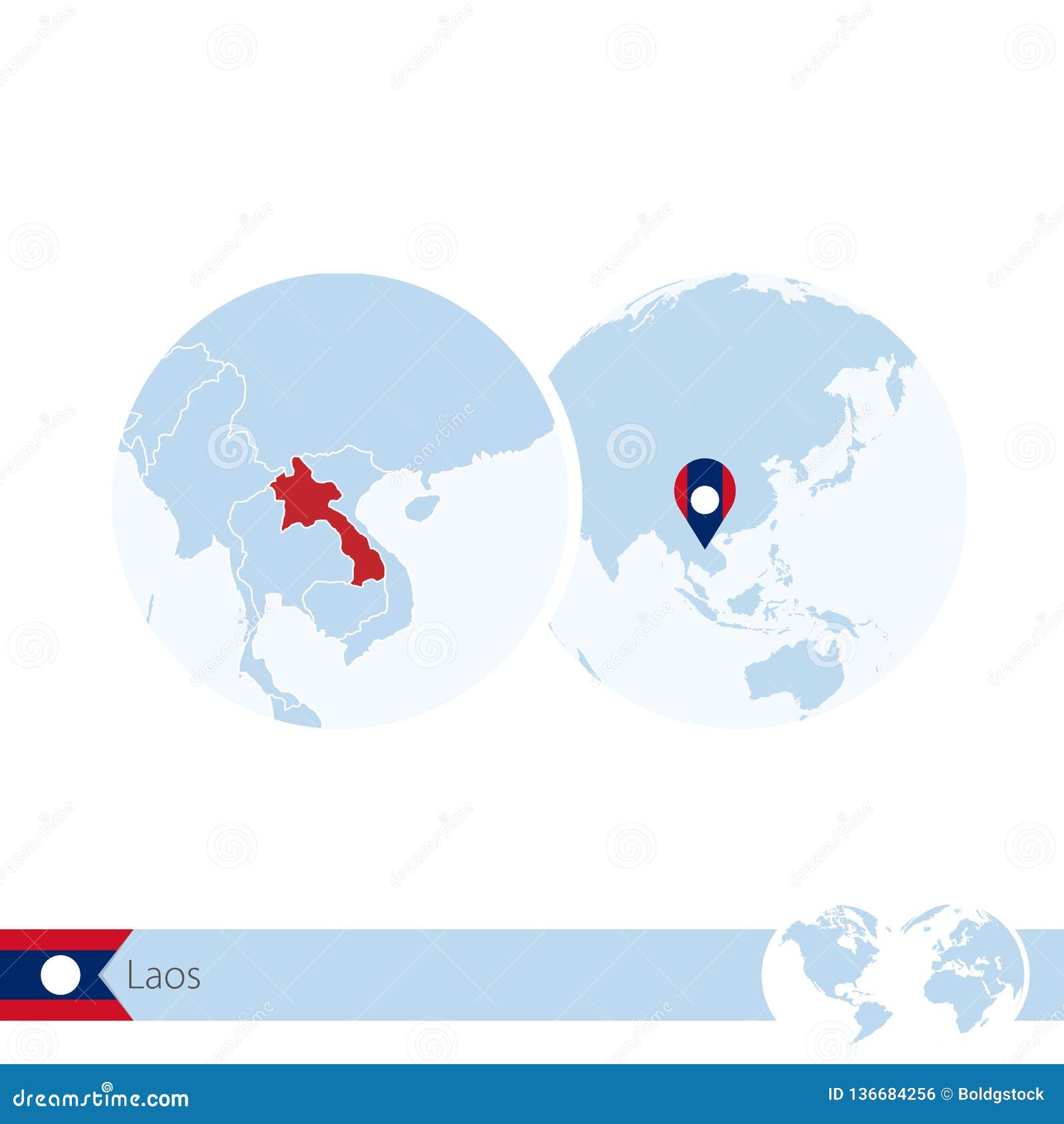 Laos on World Globe with Flag and Regional Map of Laos Stock Vector ...