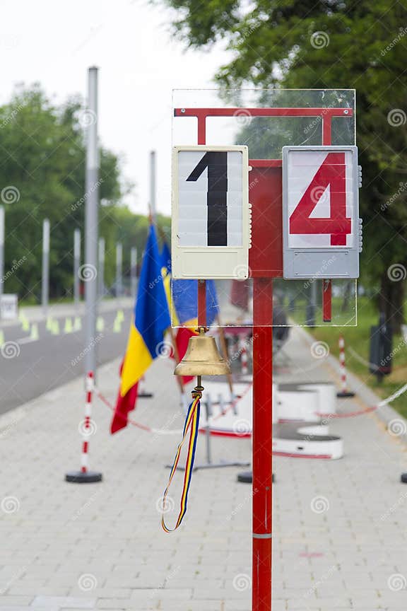 Race Lap Counter and Finish Bell Announcement Stock Photo - Image of ...