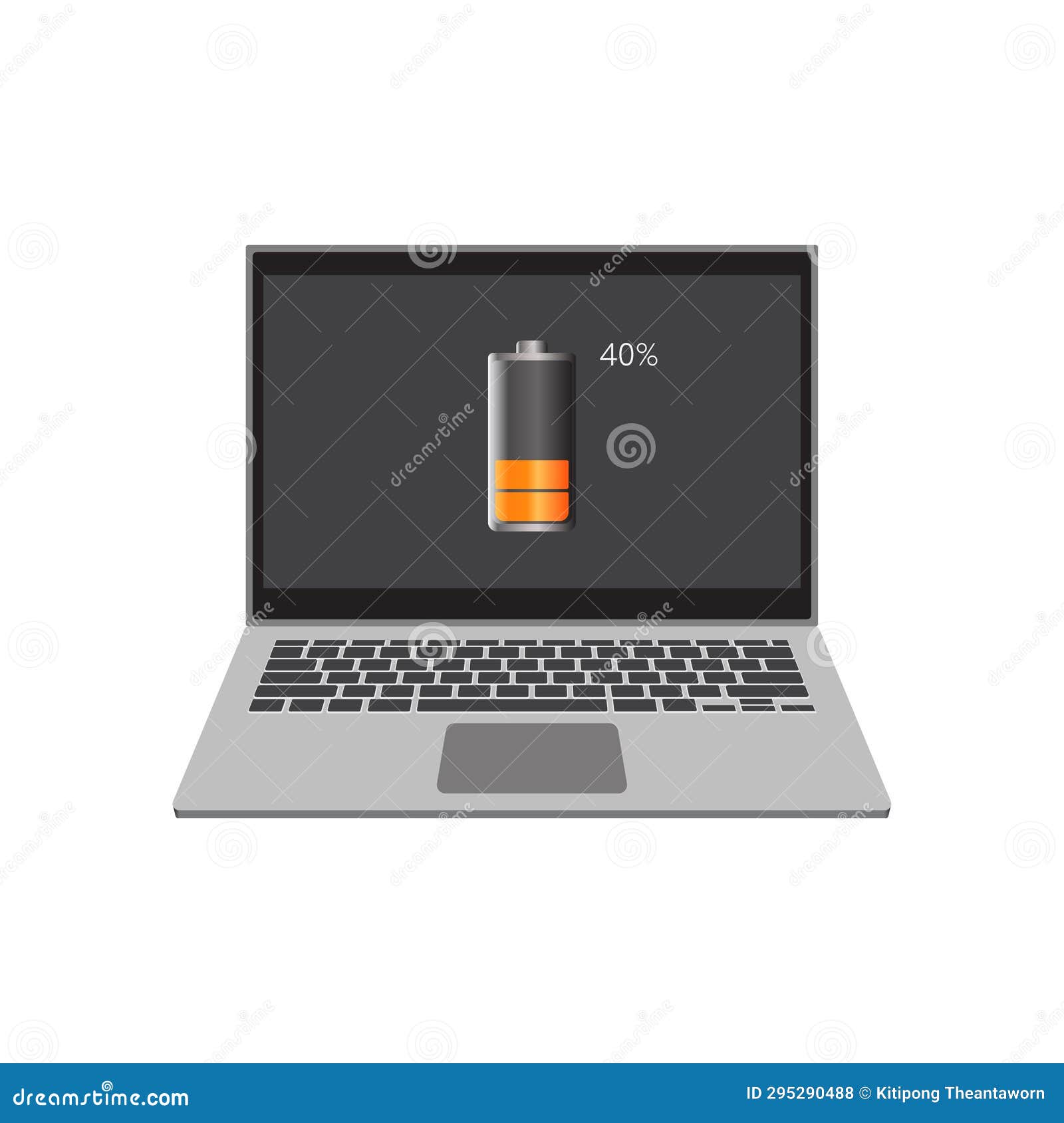 Laptop Computer with Low Battery Sign on Screen, Flat Vector ...