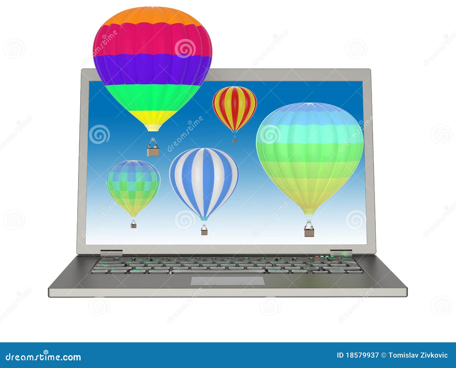 Laptop and 3D balloons stock illustration. Illustration of silver ...