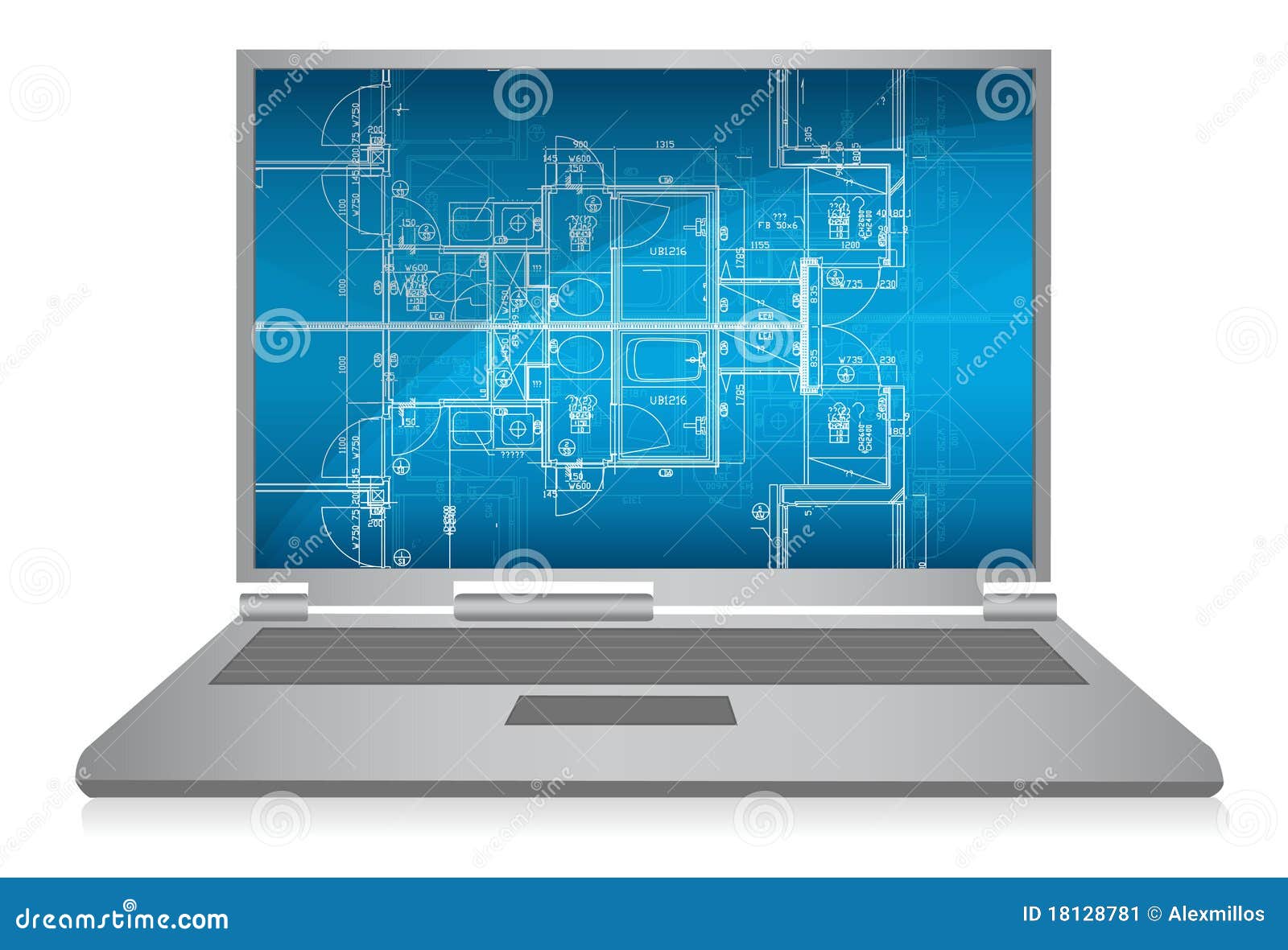 Laptop With Abstract Architectural Blueprint Stock Image - Image: 18128781