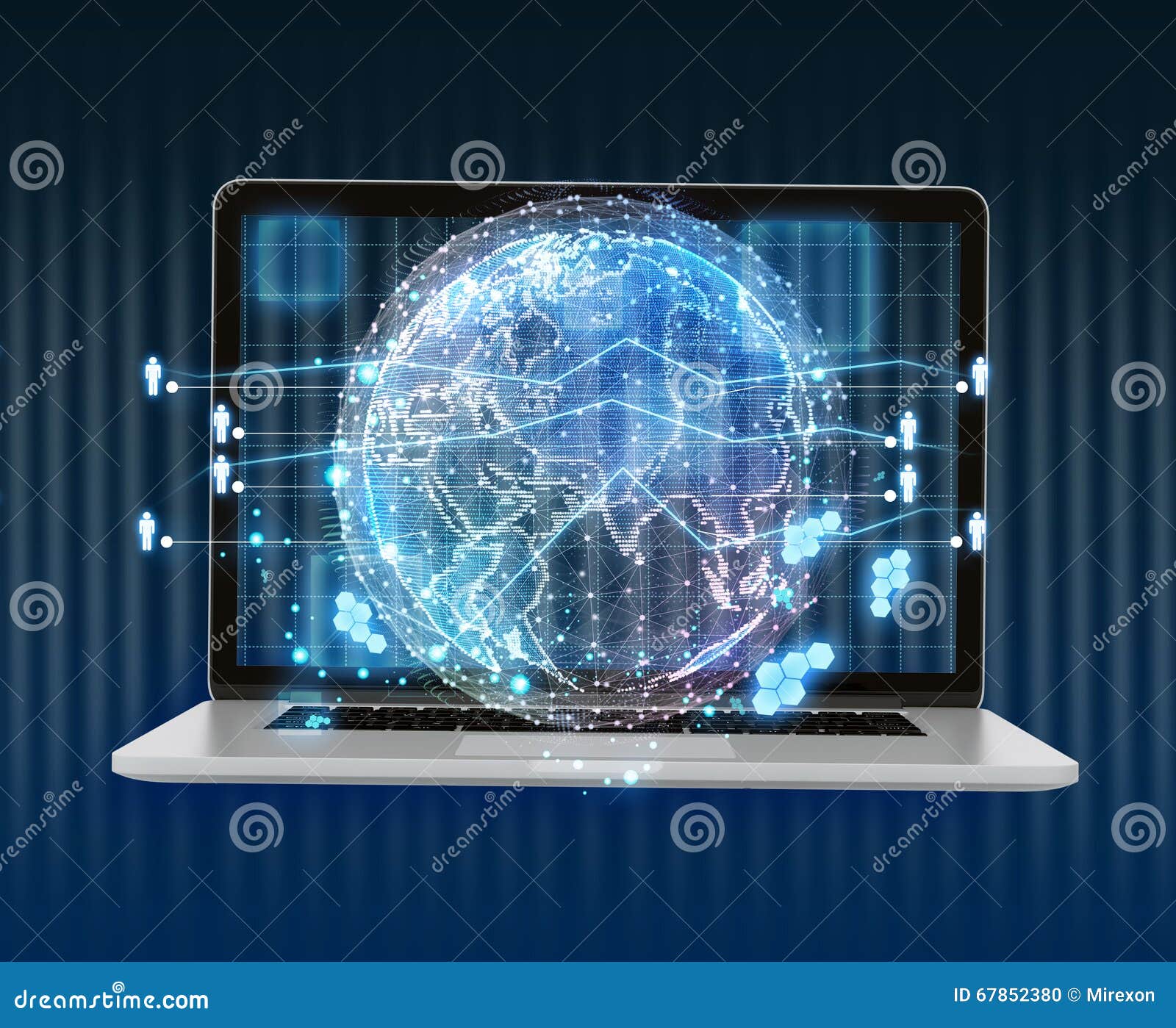 Laptop and Abstract Digital World Map of the Global Telecommunications ...