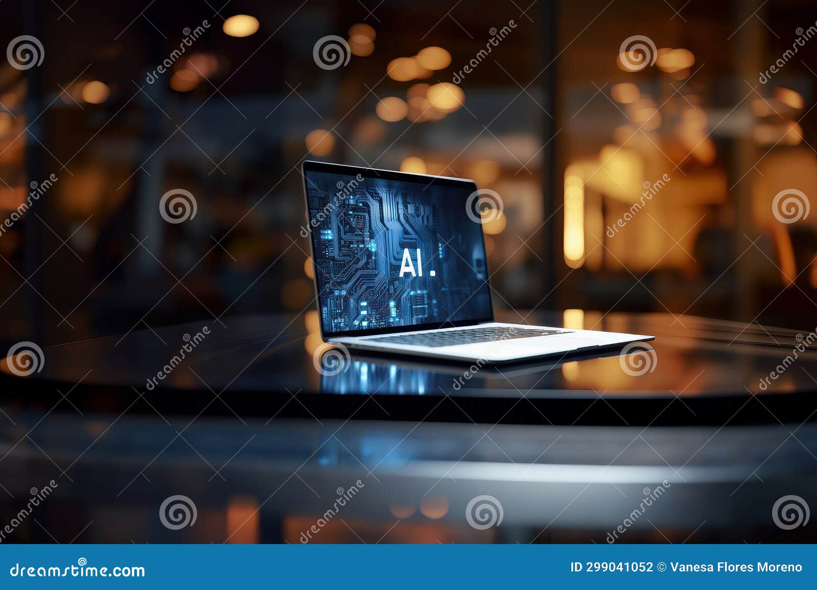 Laptop with the Acronym AI on the Screen on a Table in an Office ...