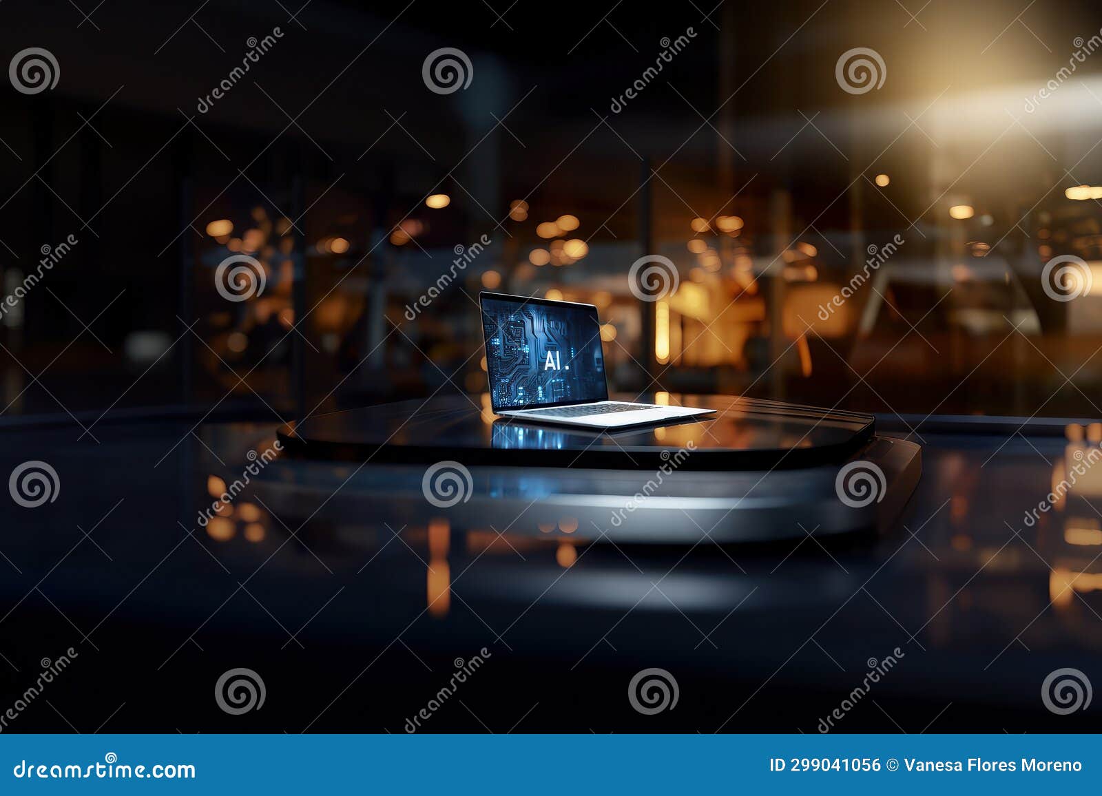 Laptop with the Acronym AI on the Screen on a Table in an Office ...