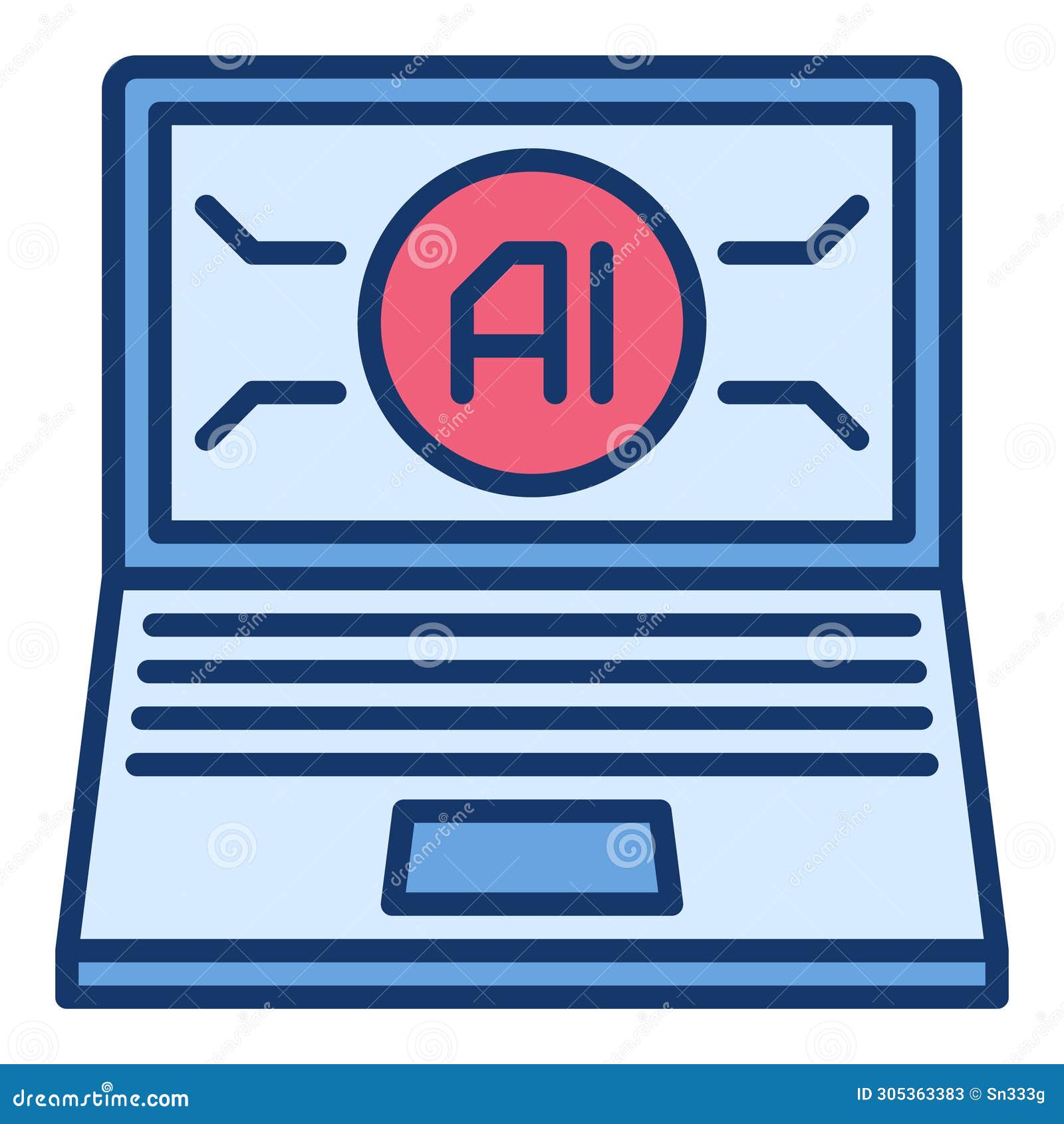Laptop AI Computer Vector Artificial Intelligence Device Colored Icon ...