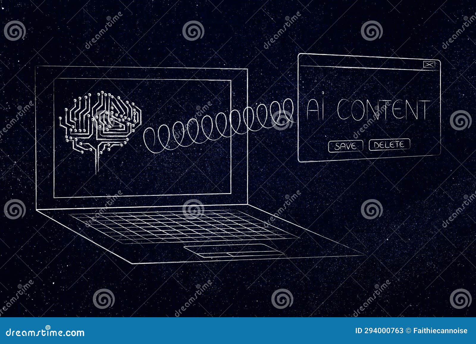 Laptop with AI Content Pop-up Message and Microchip Brain on Screen ...