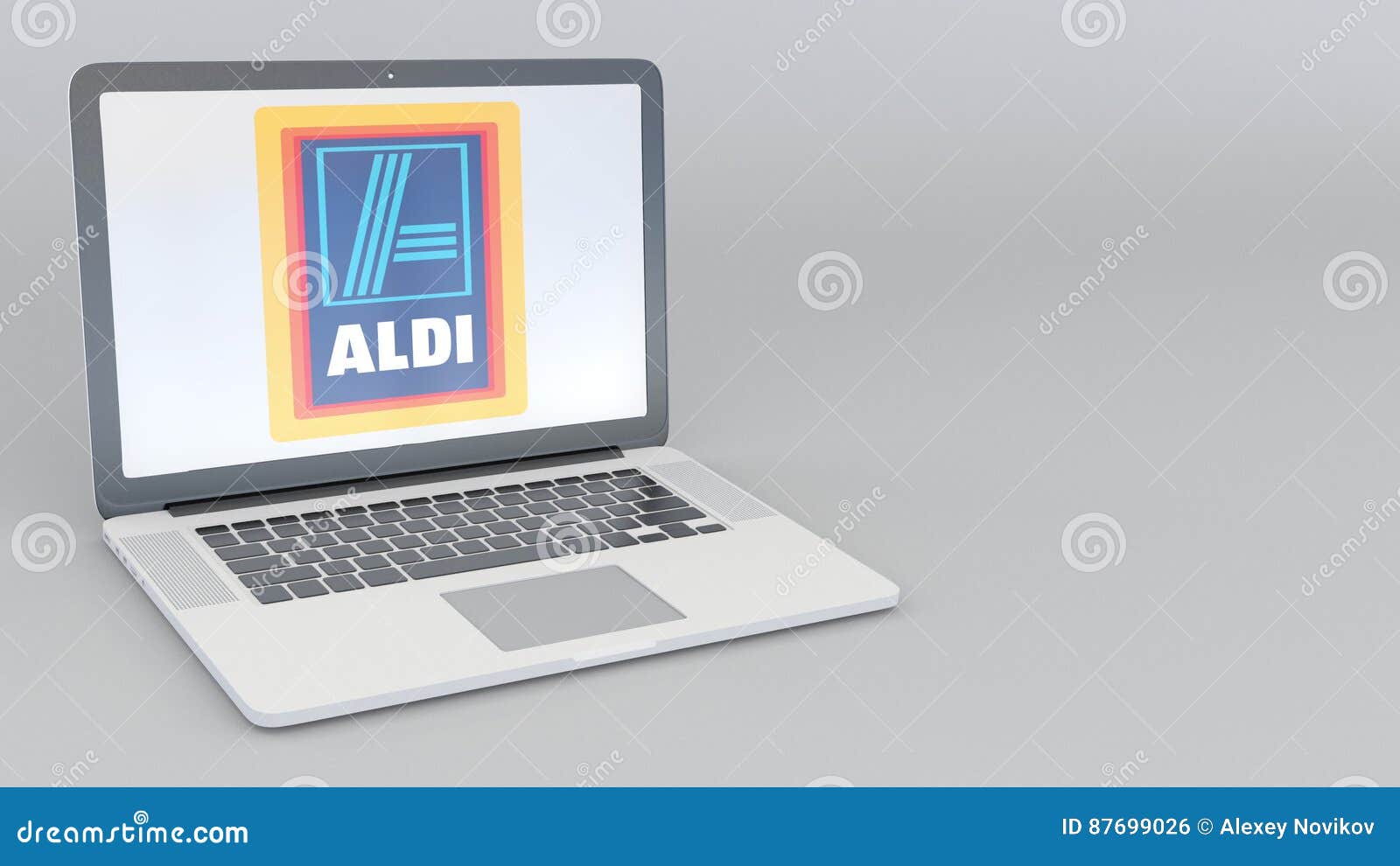 Laptop with Aldi Logo. Computer Technology Conceptual Editorial 3D ...