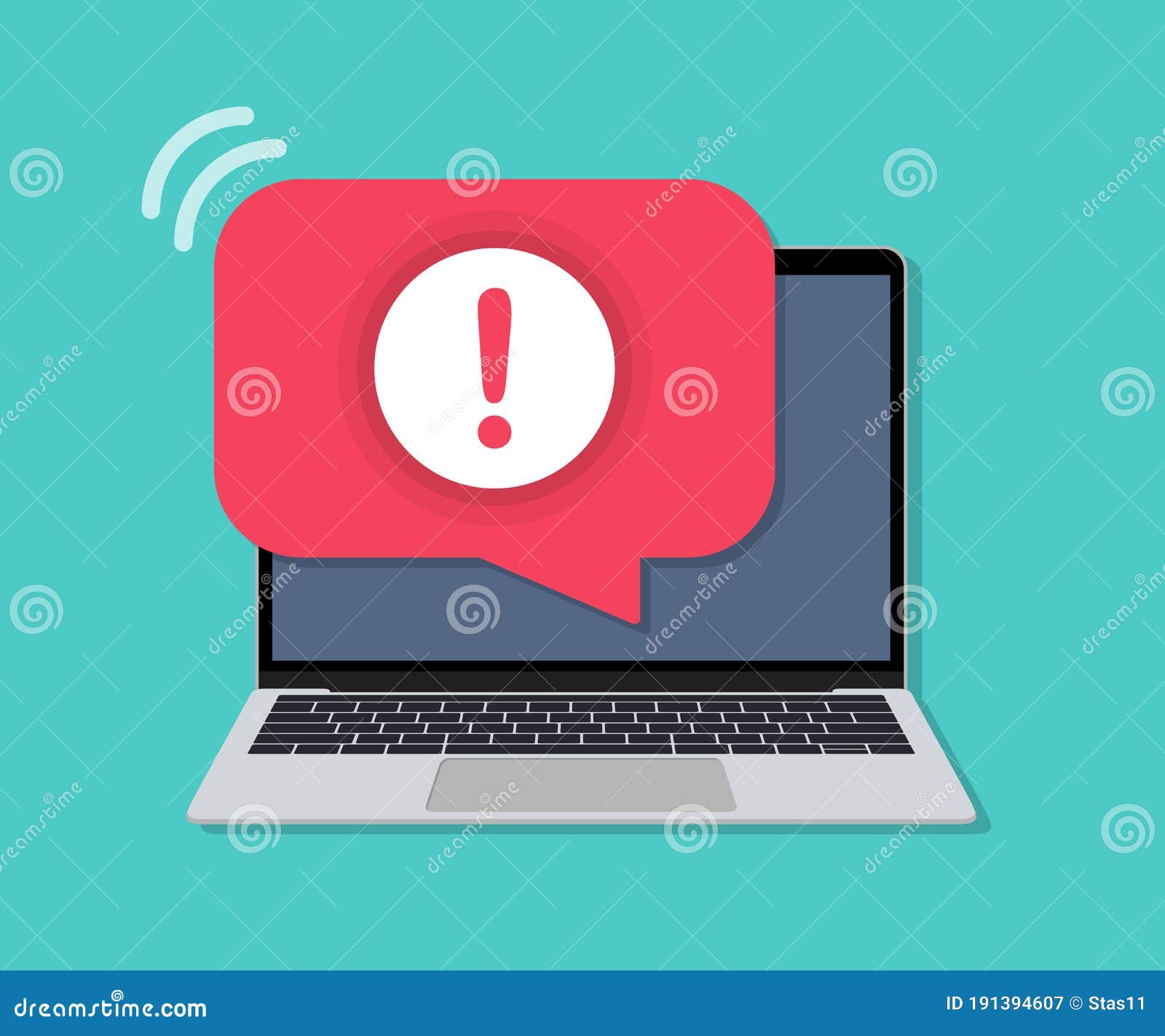 Laptop with Alert Message Notification in a Flat Design Stock Vector ...