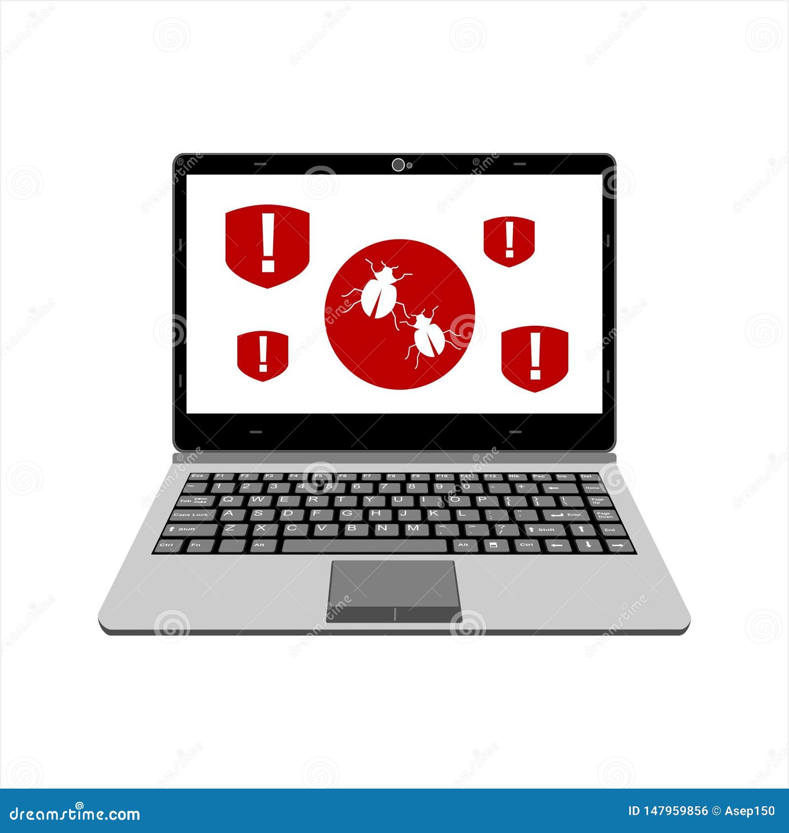 Realistic Laptop Vector Illustration Display Alert Warning for Computer ...